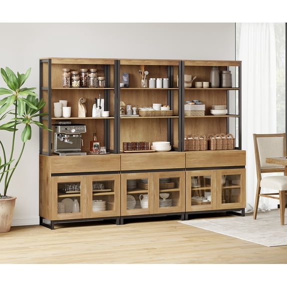 WAMPAT 3 PCS Modern 72" Tall Bookcase with 3 Drawers and Open Book ...