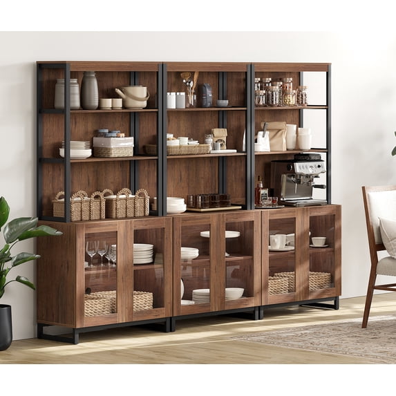 WAMPAT 3 PCS Modern 72" Tall Bookcases with Glass Doors and Adjustable ...