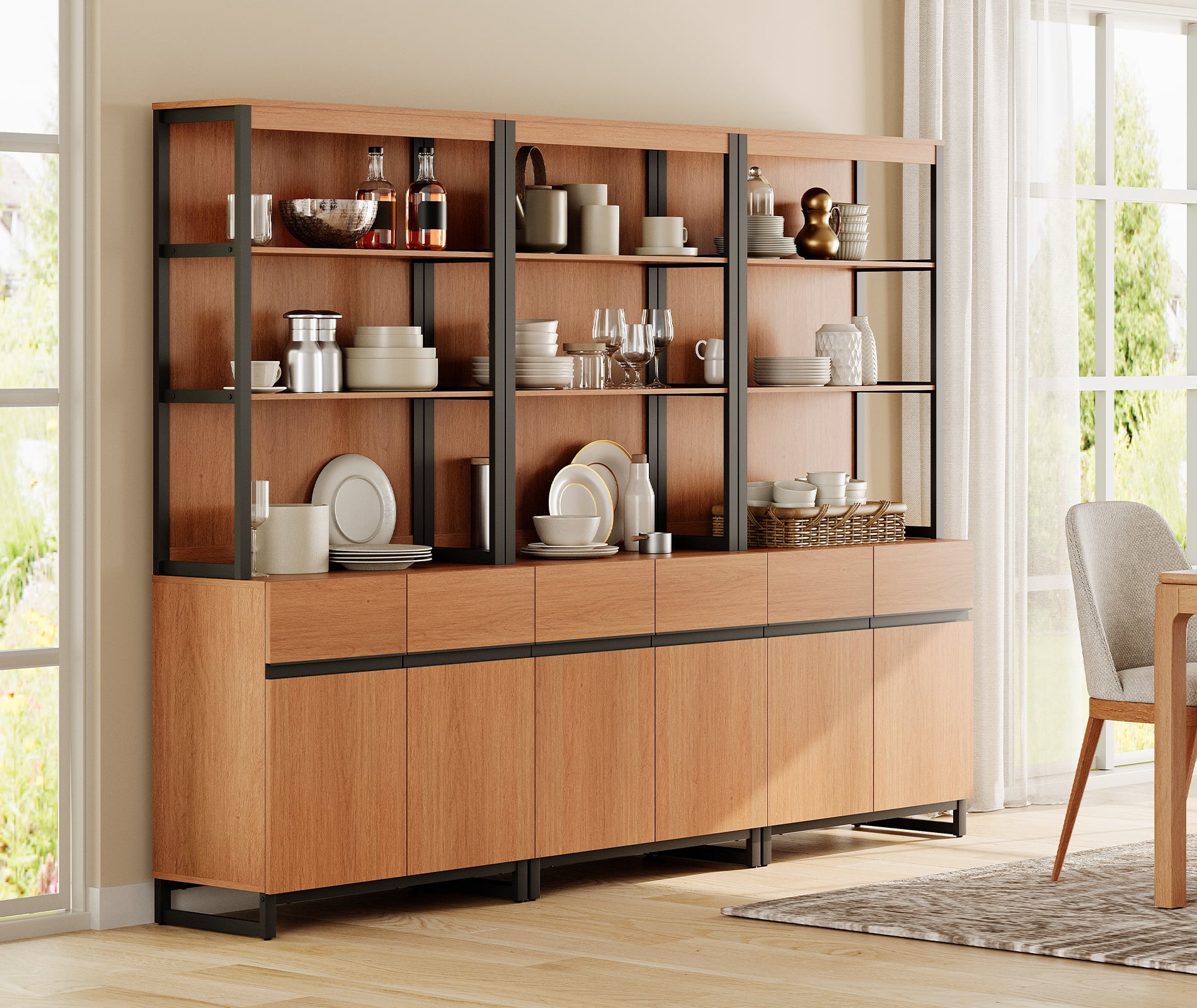 WAMPAT 3 PCS Modern 72" Tall Bookcases with Metal Base and Adjustable ...