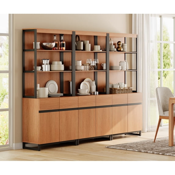 WAMPAT 3 PCS Modern 72" Tall Bookcases with Metal Base and Adjustable ...