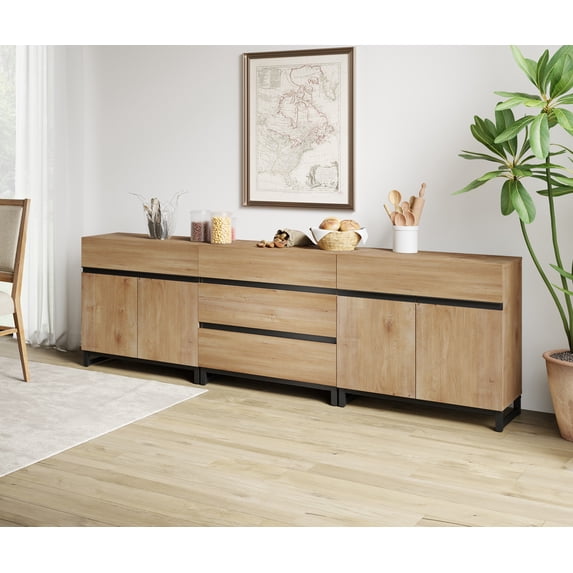 WAMPAT 3 in 1 Modern Sideboard with Adjustable Shelves and 3 Drawers ...