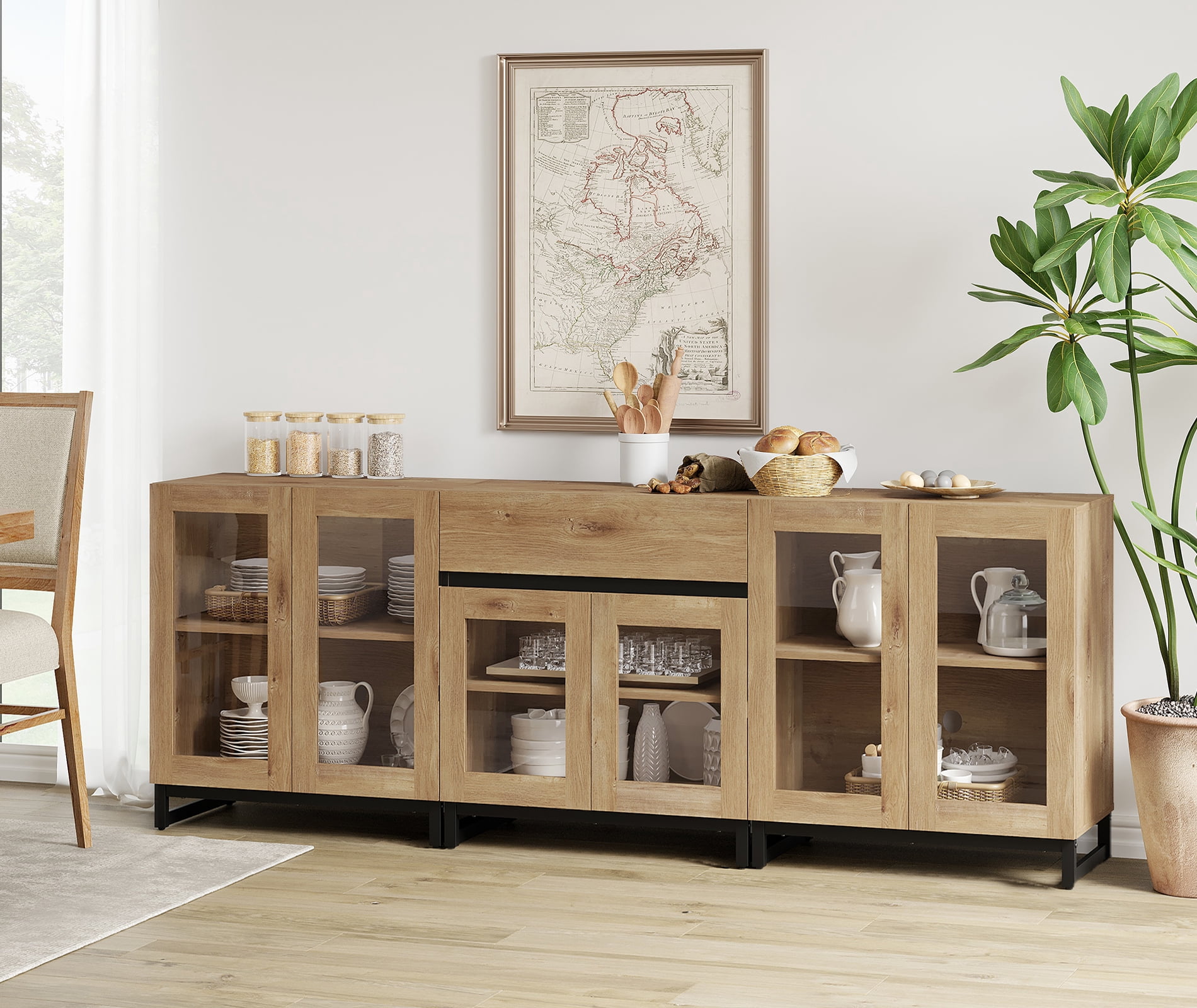 WAMPAT 3 in 1 Modern Sideboard with Adjustable Shelves and Drawer ...