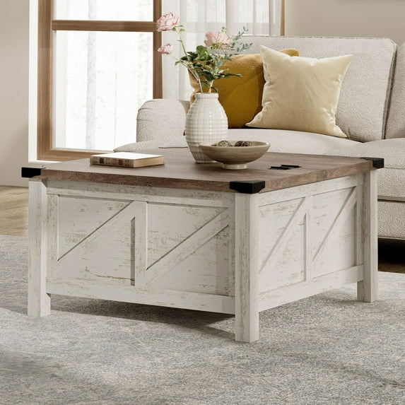 WAMPAT 30" Modern Farmhouse Coffee Table, Square Wood Center Table with ...