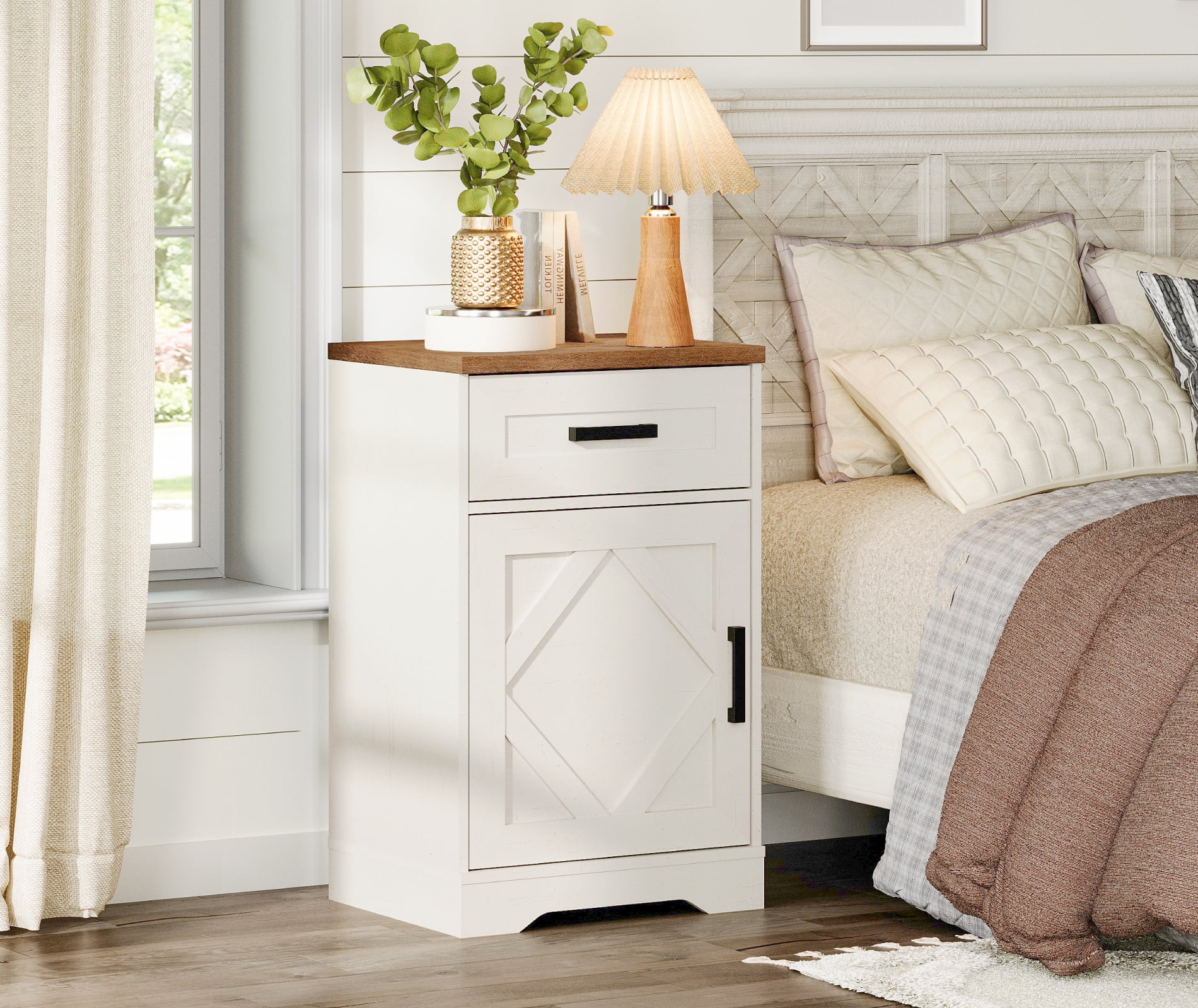 WAMPAT 31.9 inch Tall Farmhouse Nightstand with Drawers and Adjustable ...