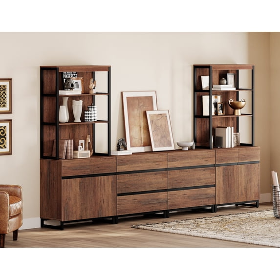 WAMPAT 4 PCS Modern 72" Tall Bookcase with 6 Drawers and Adjustable ...