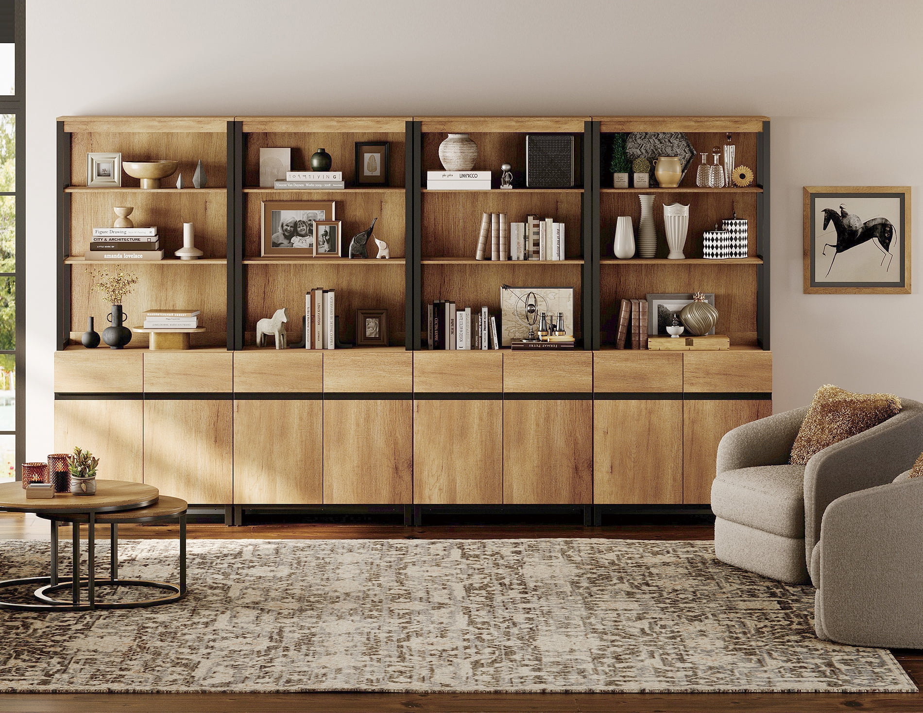 WAMPAT 4 PCS Modern 72" Tall Bookcases with Metal Base and Adjustable ...