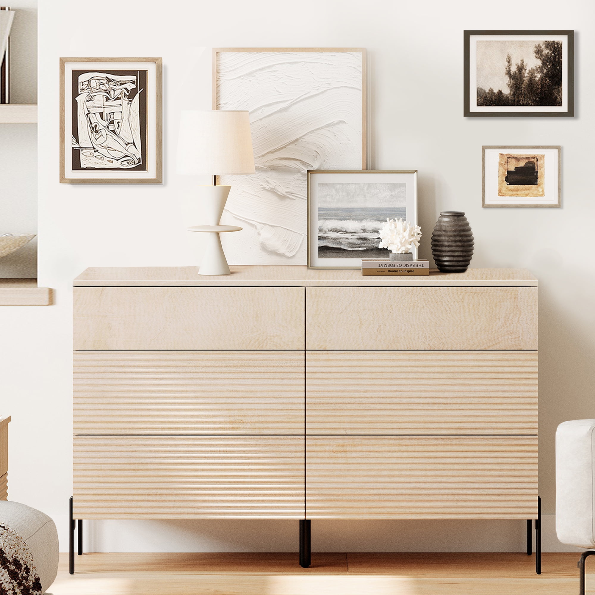 WAMPAT 47.2" Wood Accent Cabinet with Drawers, Modern Credenza Storage ...