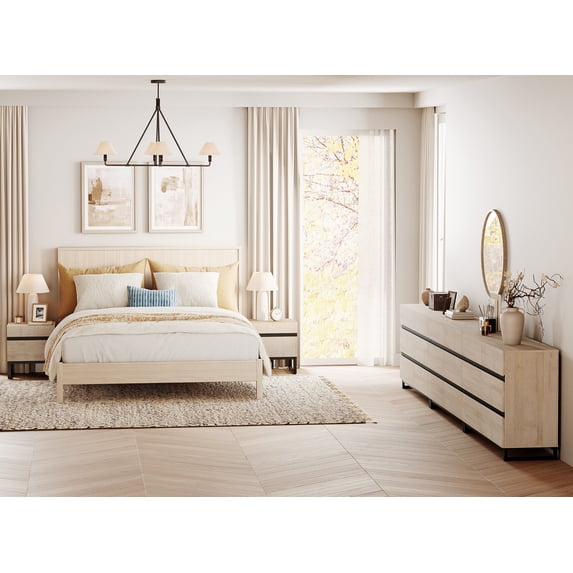 WAMPAT 5-Piece Modern Bedroom Furniture Set, 142-Inch Dresser with 18 ...