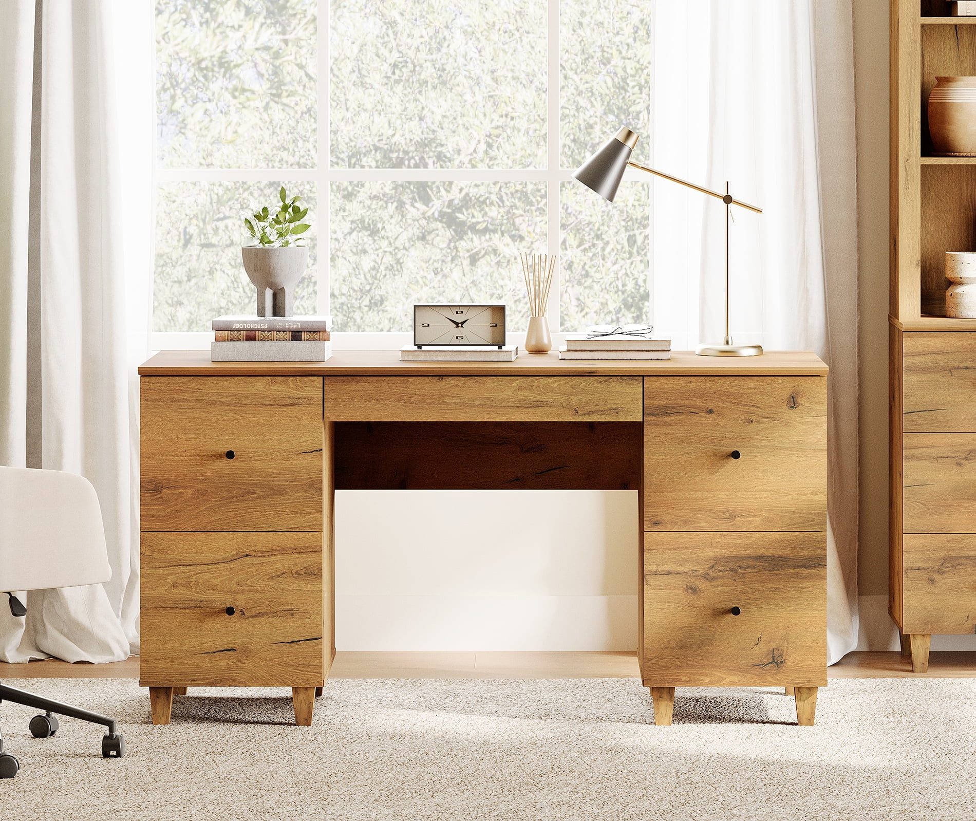 WAMPAT 58" Executive Desk with 5 Drawers, Modern Farmhouse Home Office ...