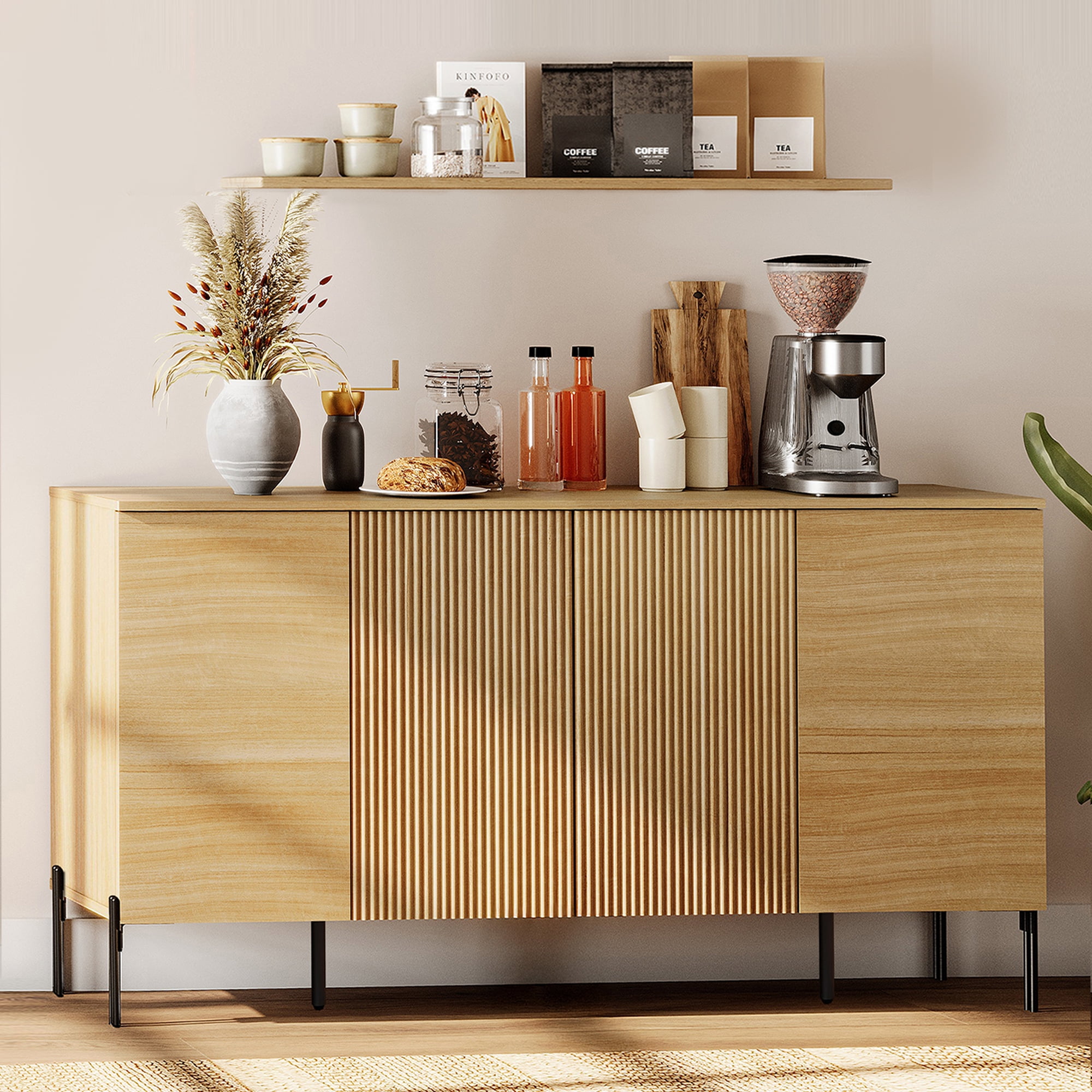 WAMPAT 61" Minimalist 4-Door Sideboard With Rectangular Geometric ...