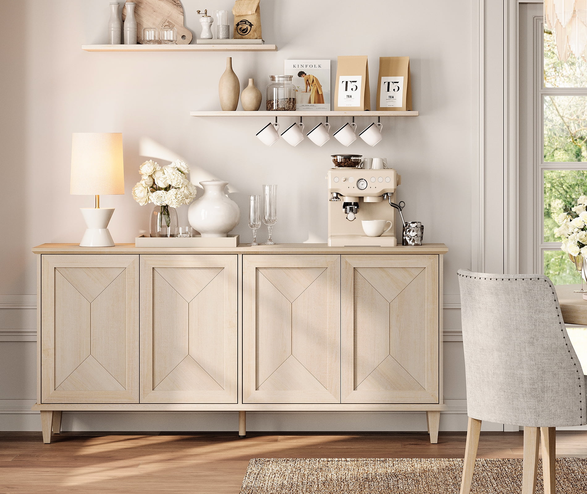 WAMPAT 65-inch Modern Farmhouse Buffet Cabinet with Handcrafted ...