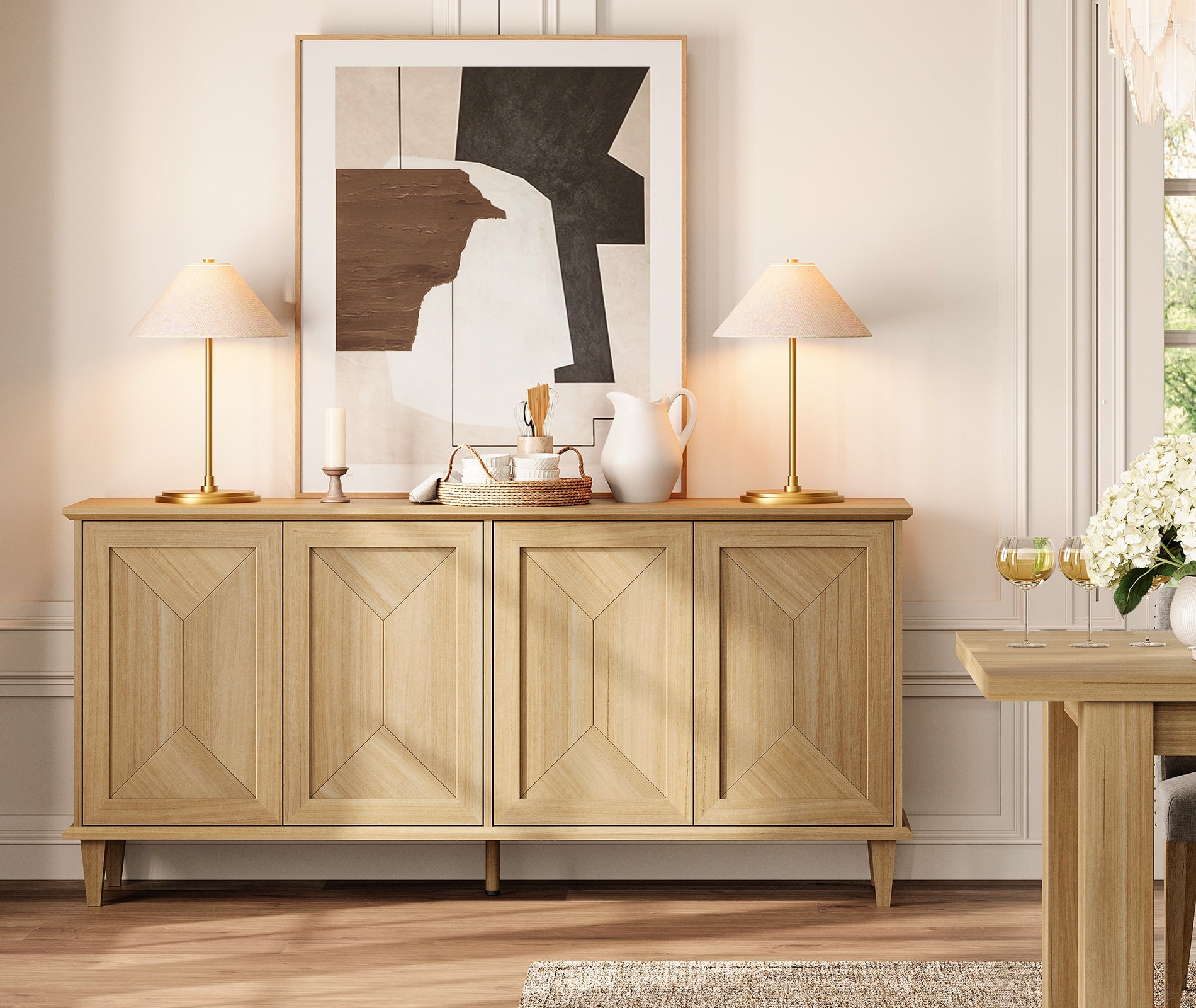 WAMPAT 65-inch Modern Farmhouse Buffet Cabinet with Handcrafted ...