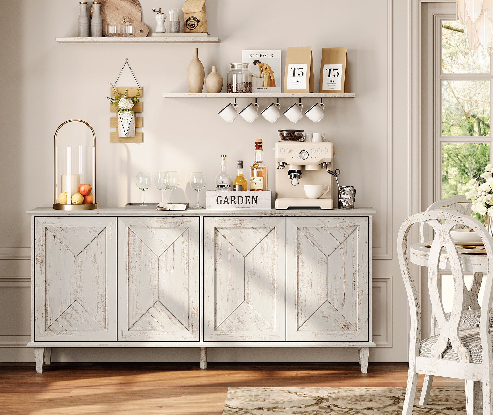 WAMPAT 65-inch Modern Farmhouse Buffet Cabinet with Handcrafted ...
