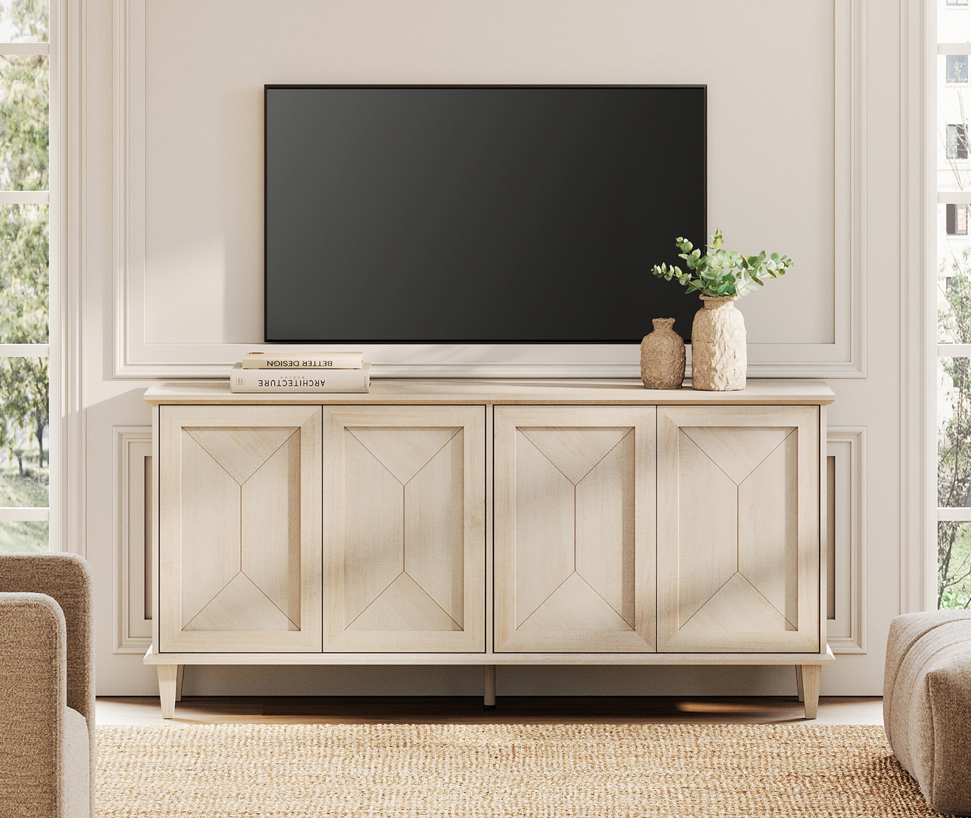 WAMPAT 65-inch Modern Farmhouse TV Stand Entertainment Center for 55-75 ...