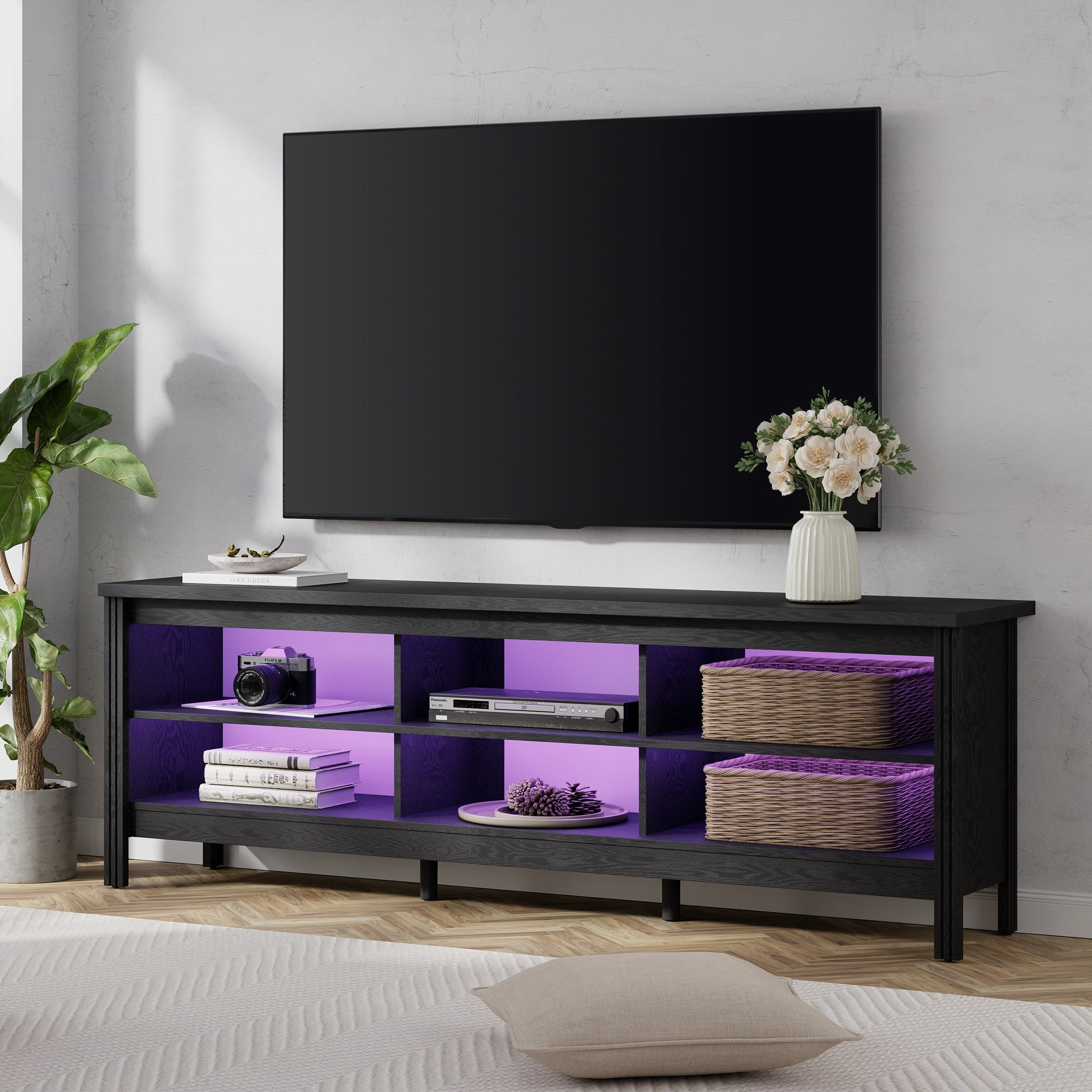 Free Shipping! Wampat 70 Farmhouse TV Stand Wood Console with LED Light ...