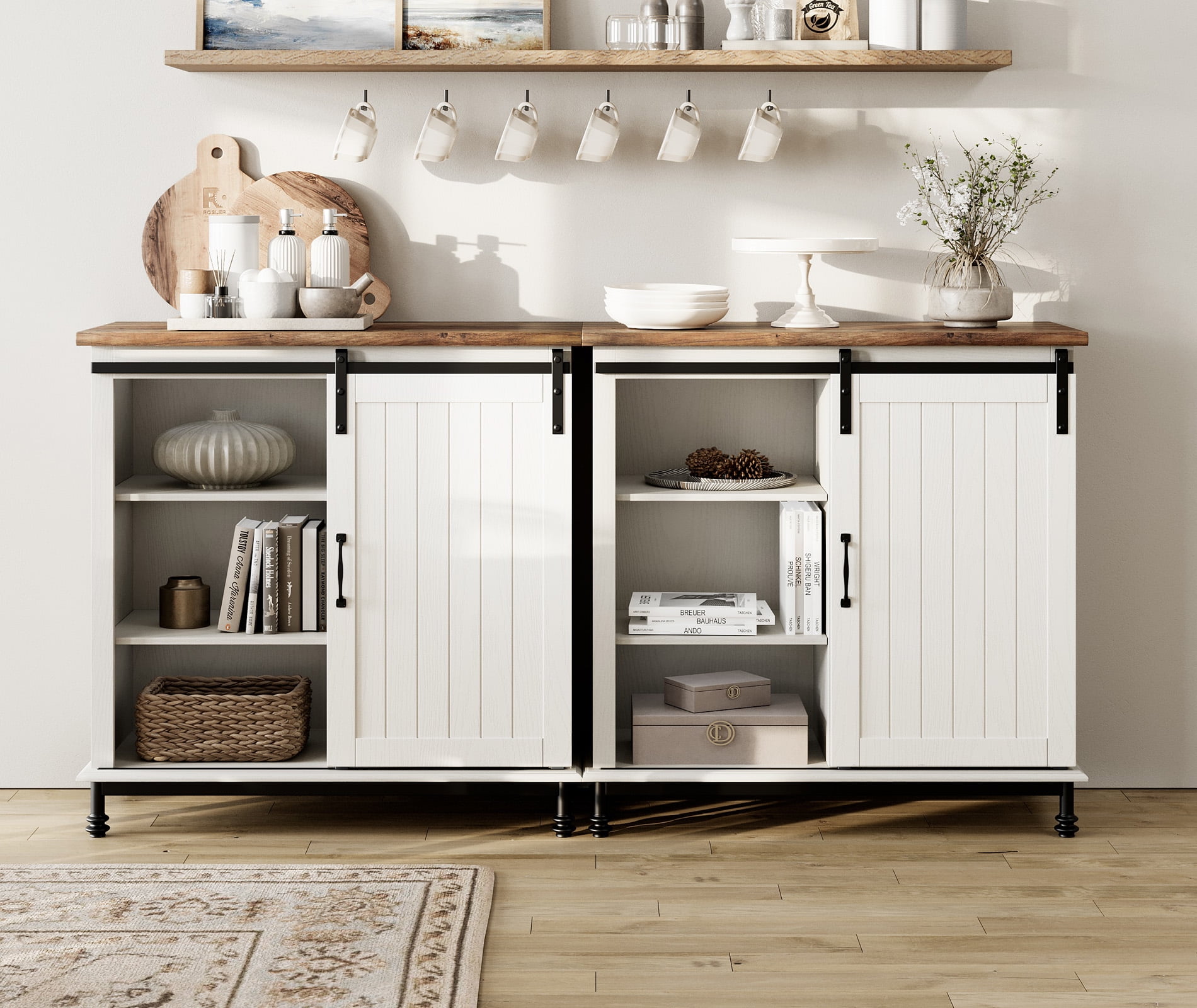 WAMPAT 70'' Solid Wood Sideboard Buffet with Sliding Barn Door, Accent ...