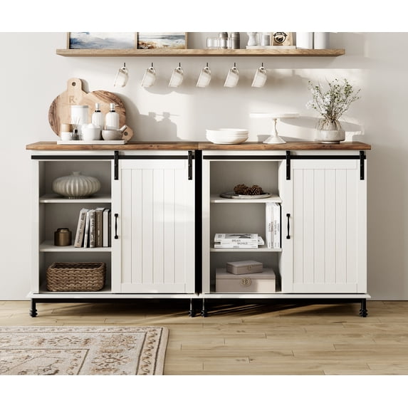 WAMPAT 70'' Solid Wood Sideboard Buffet with Sliding Barn Door, Accent ...