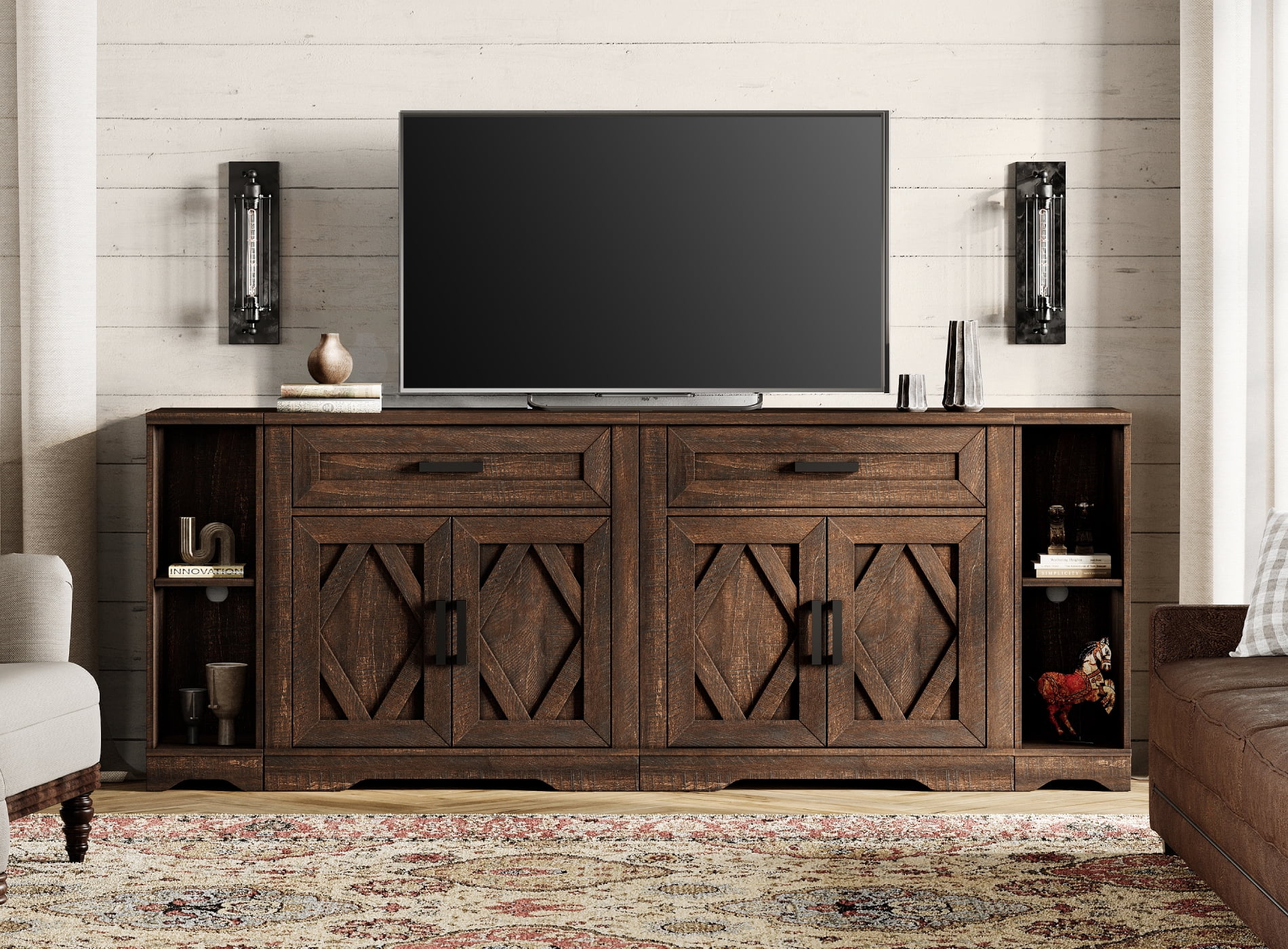 WAMPAT 82.7"W TV Stand for up to 95" TVs,Farmhouse Entertainment Center ...