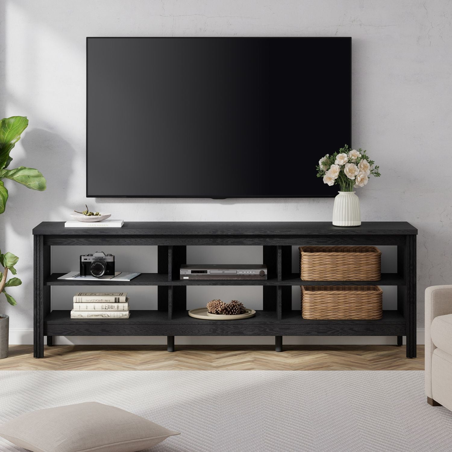 WAMPAT Classic TV Stand for 65 75 Inch TVs, Wooden TV Table with 3 Open ...