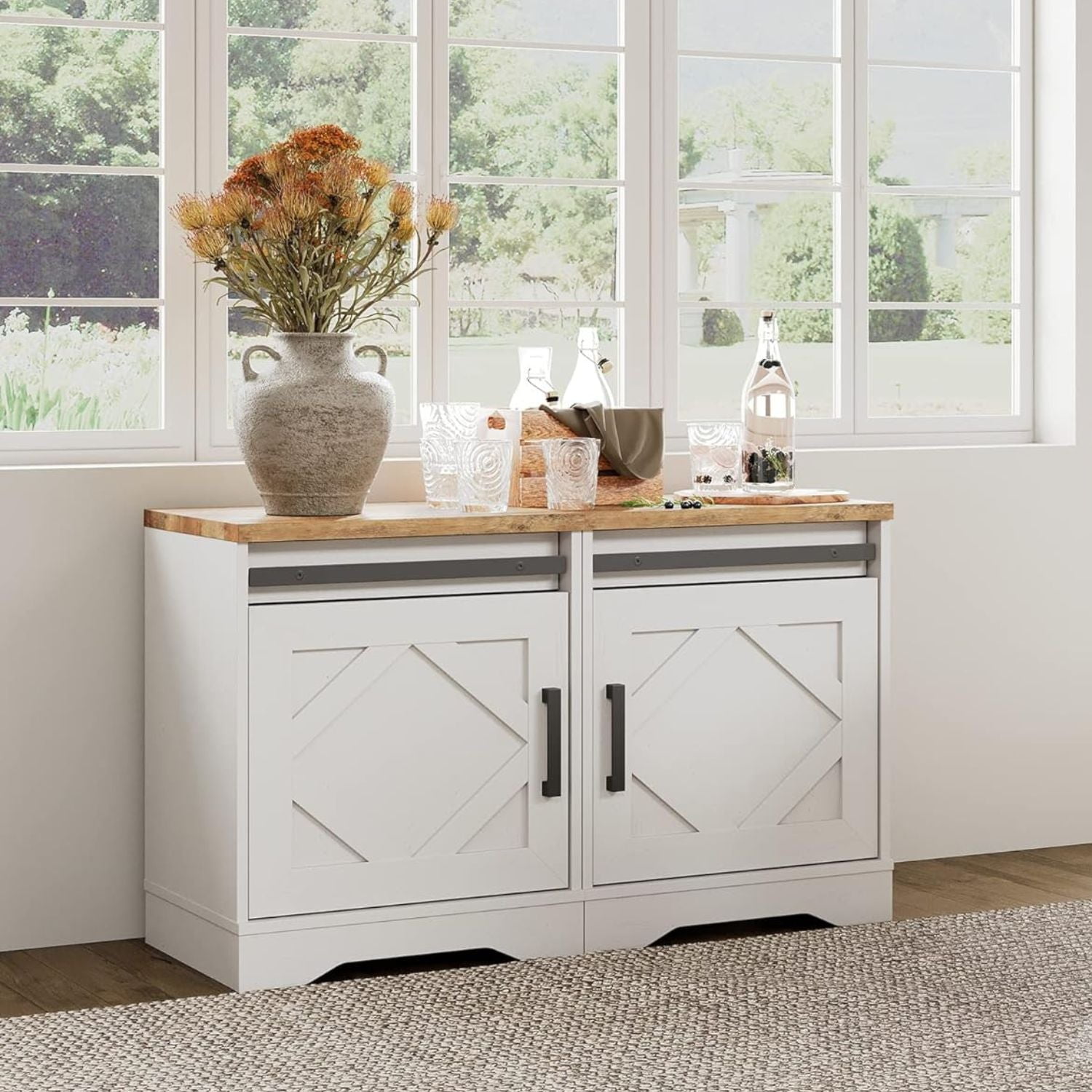 WAMPAT Cream White Nightstand with Drawer & Cabinet, Wood Bedside Table ...