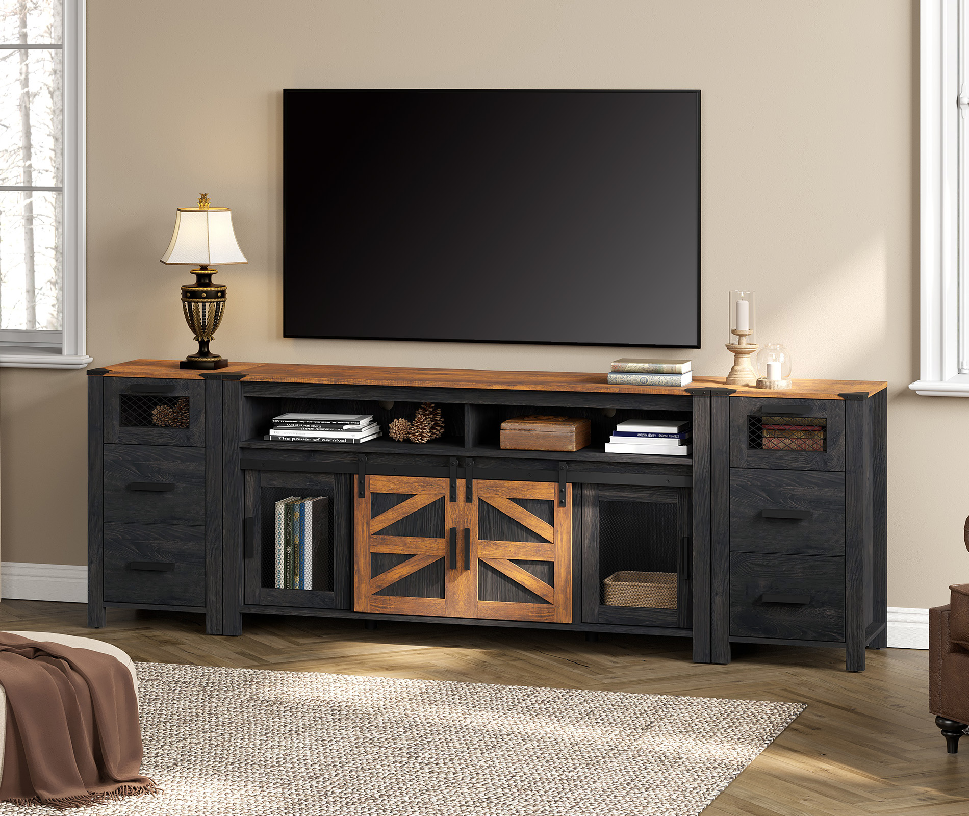 WAMPAT Drawer TV Stand set for ups to 85 inch TV,Entertainment Center ...