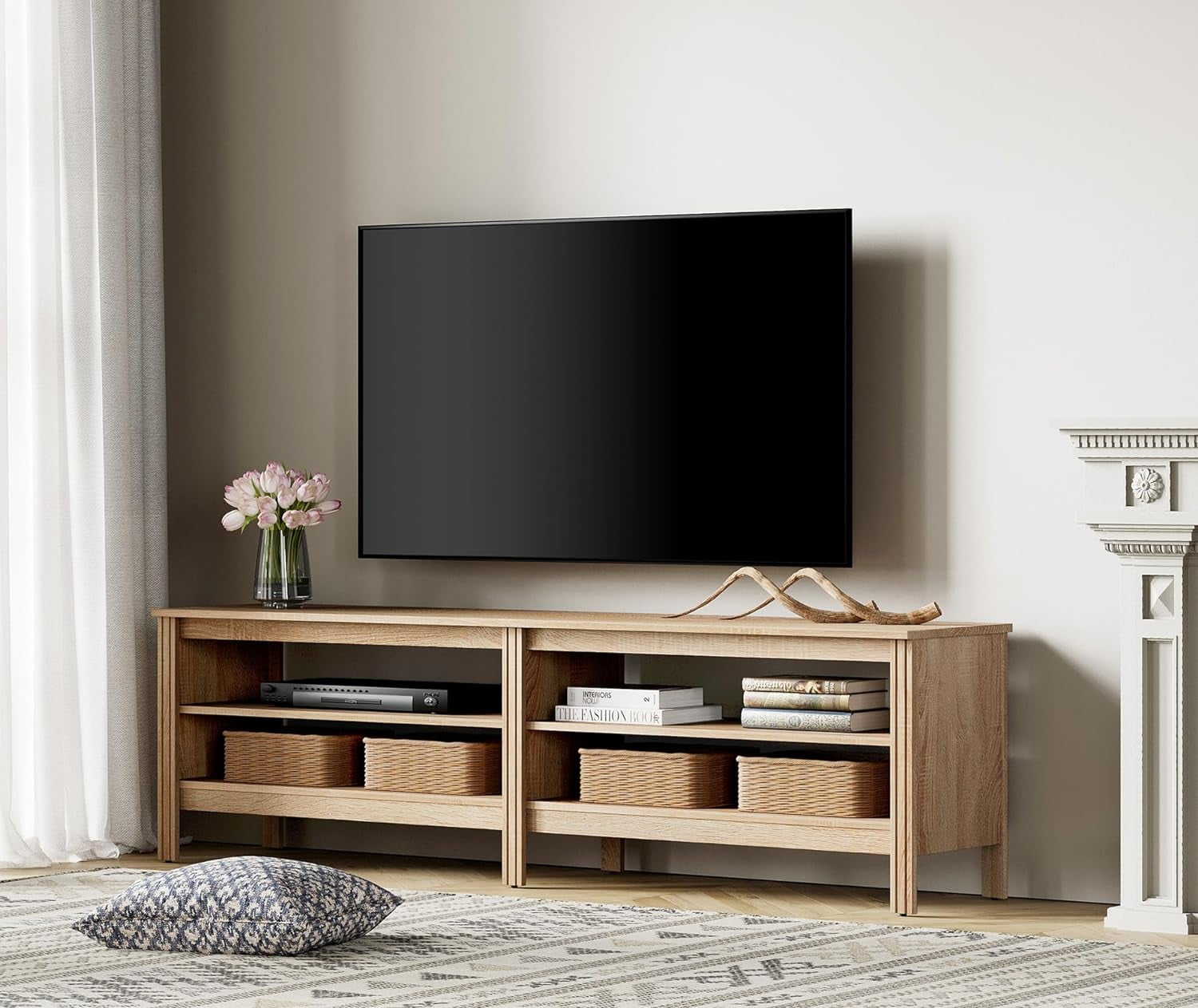 WAMPAT Farmhouse Modern TV Stand for 75 Inch TV, 70" Wood Entertainment ...