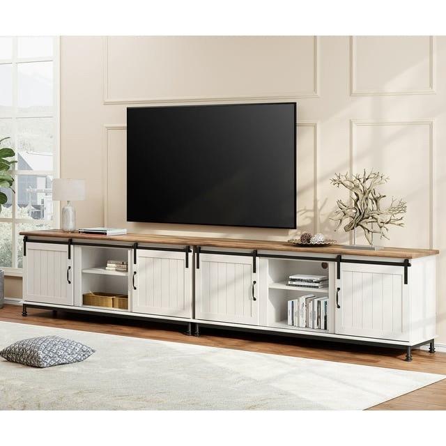 WAMPAT Rustic TV Stand, Sliding Barn Door, Fits Up to 110'' TV, Storage ...