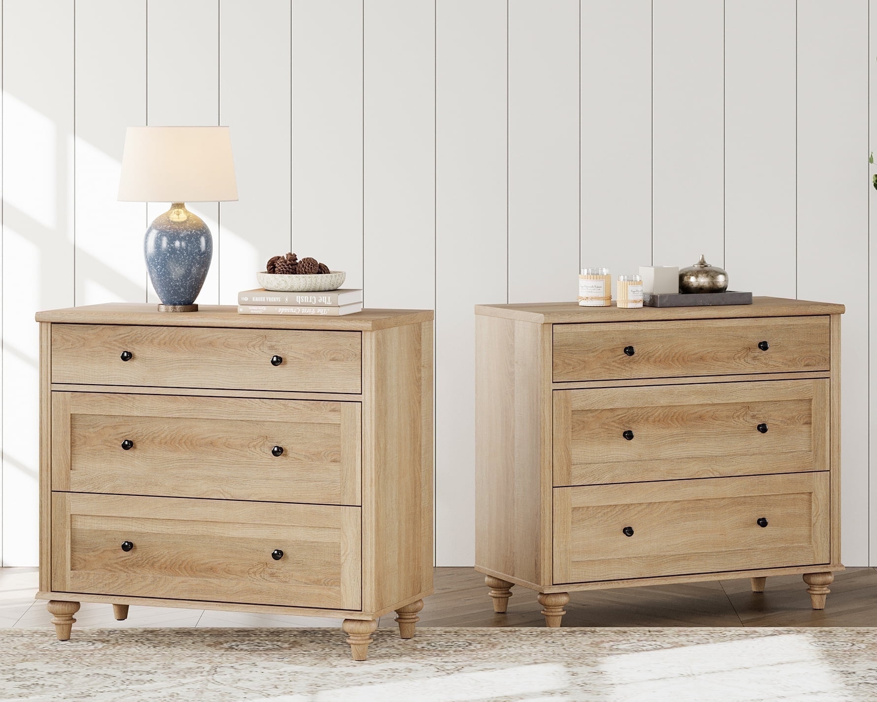 WAMPAT Farmhouse Style Nightstand with 6 Drawers, Mid Century Modern ...