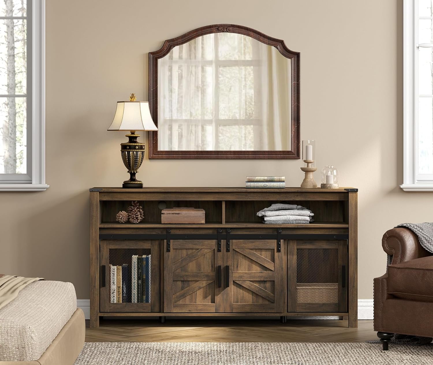 WAMPAT Farmhouse TV Stand for 65 Inch TV, Entertainment Center with ...