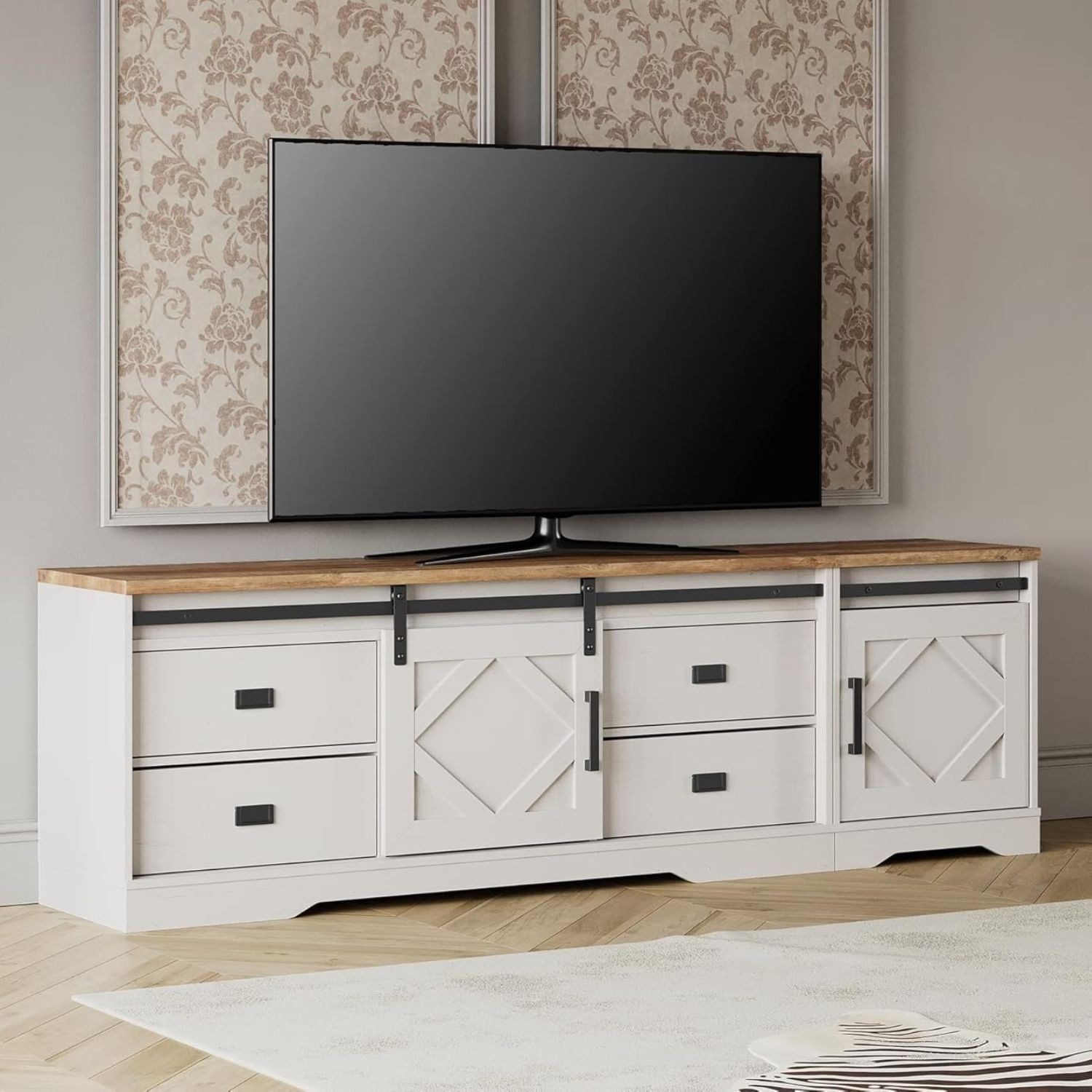 WAMPAT Farmhouse TV Stand for 85 inch TVs, 79" Entertainment Center w ...