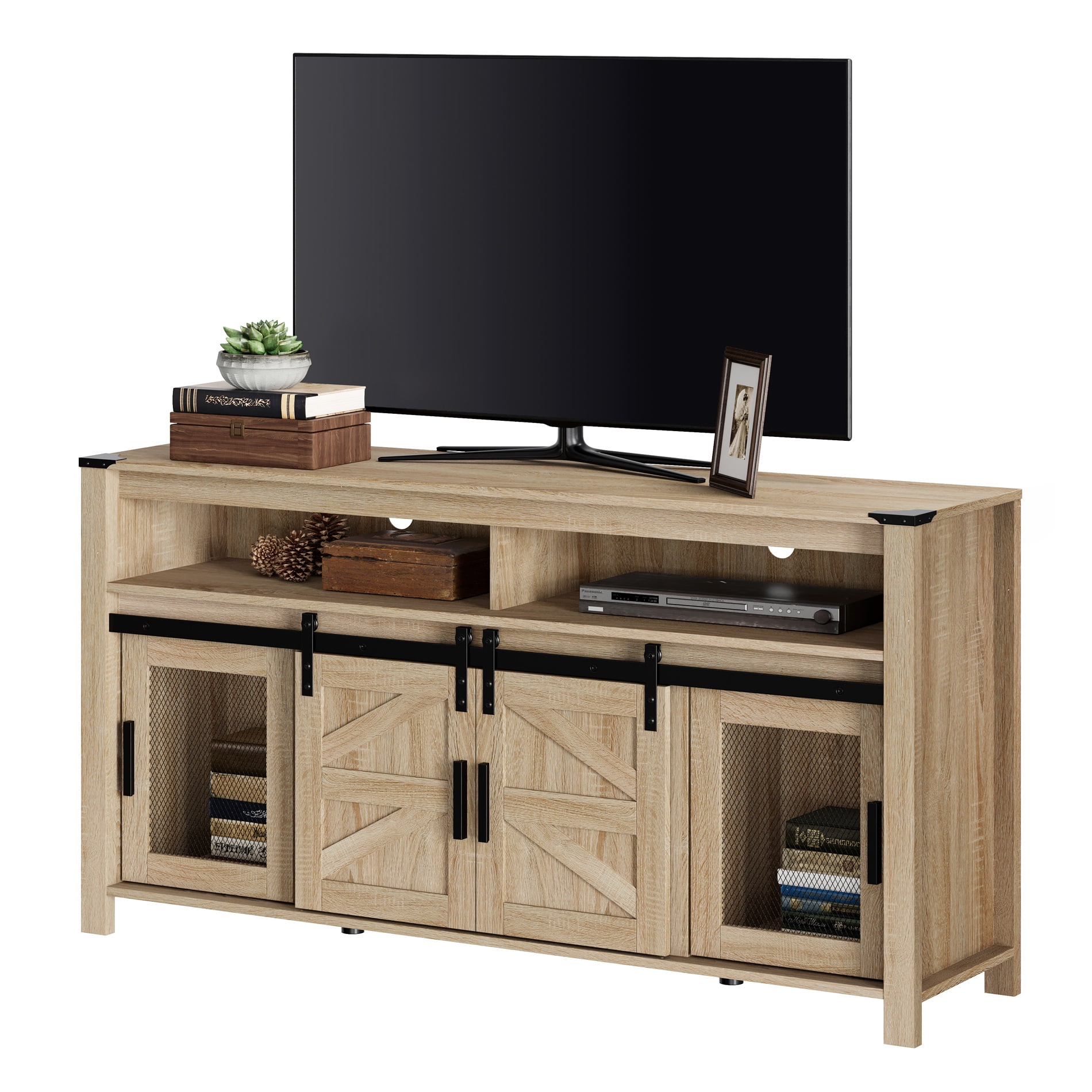 Free Shipping! Wampat Farmhouse TV Stand with Barn Doors, Media Storage ...