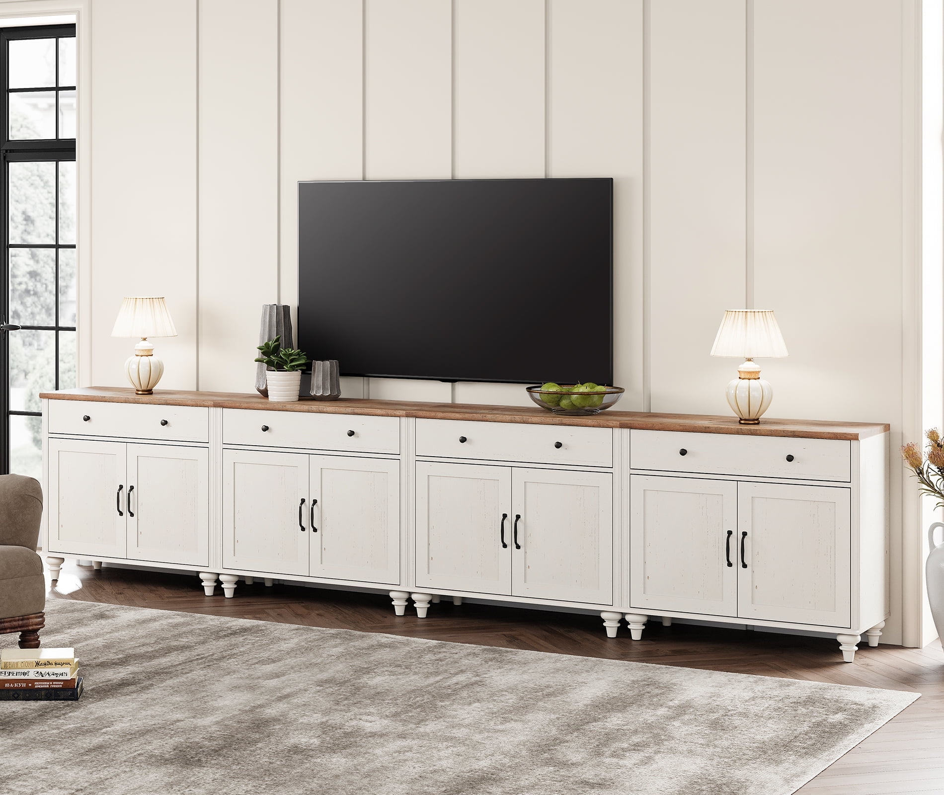 WAMPAT Farmhouse TV Stand for 85 inch TV with Large Storage Cabinets ...