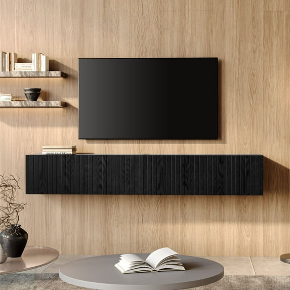 Wampat Floating TV Stand for 75" TVs, Modern Wall Mounted with 3 Fluted ...