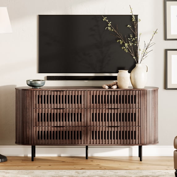 WAMPAT Fluted Dresser TV Stand for 70 Inch TV, Mid Century Modern ...