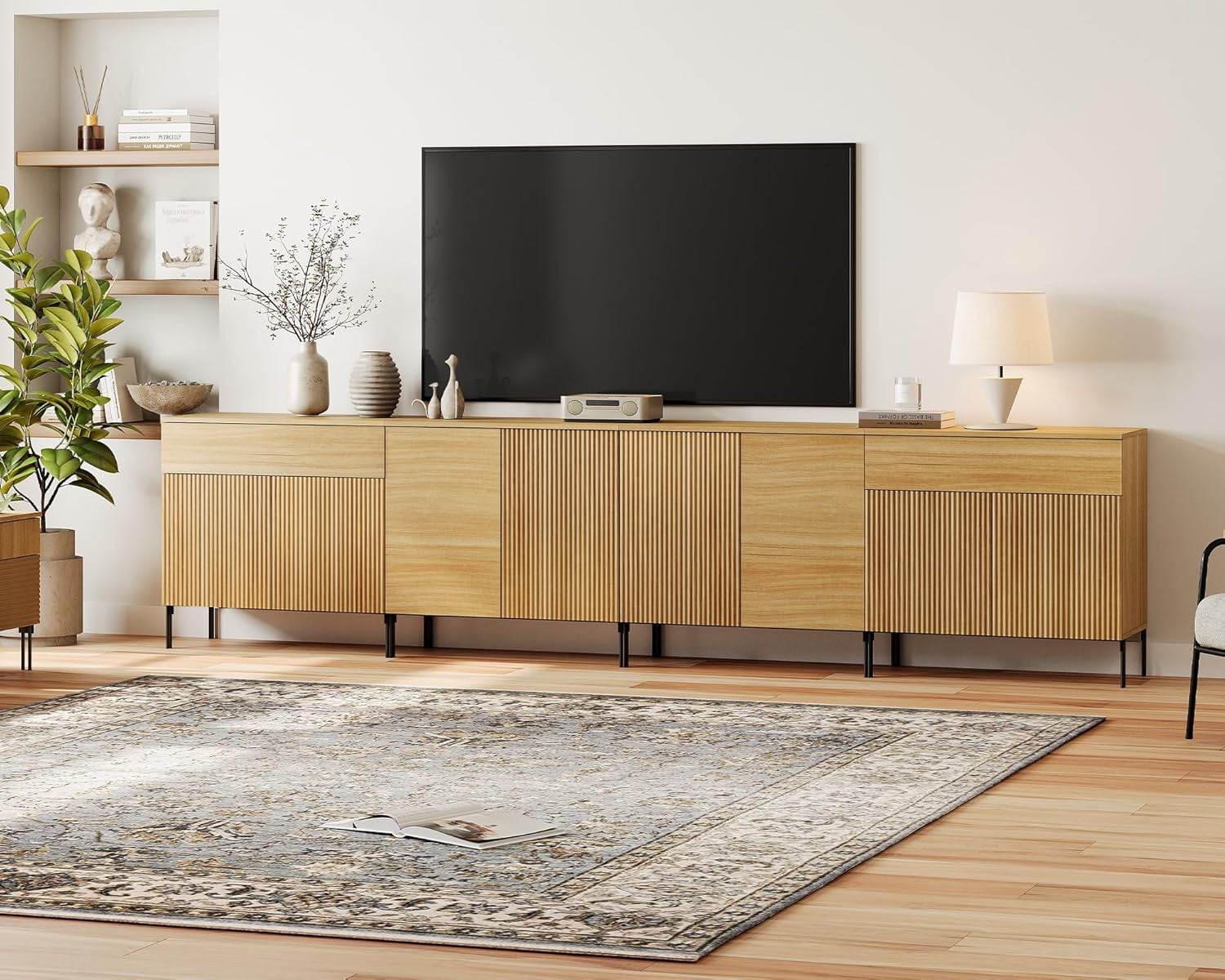 WAMPAT Fluted TV Stands for Living Room - 4 in 1 Entertainment Center ...