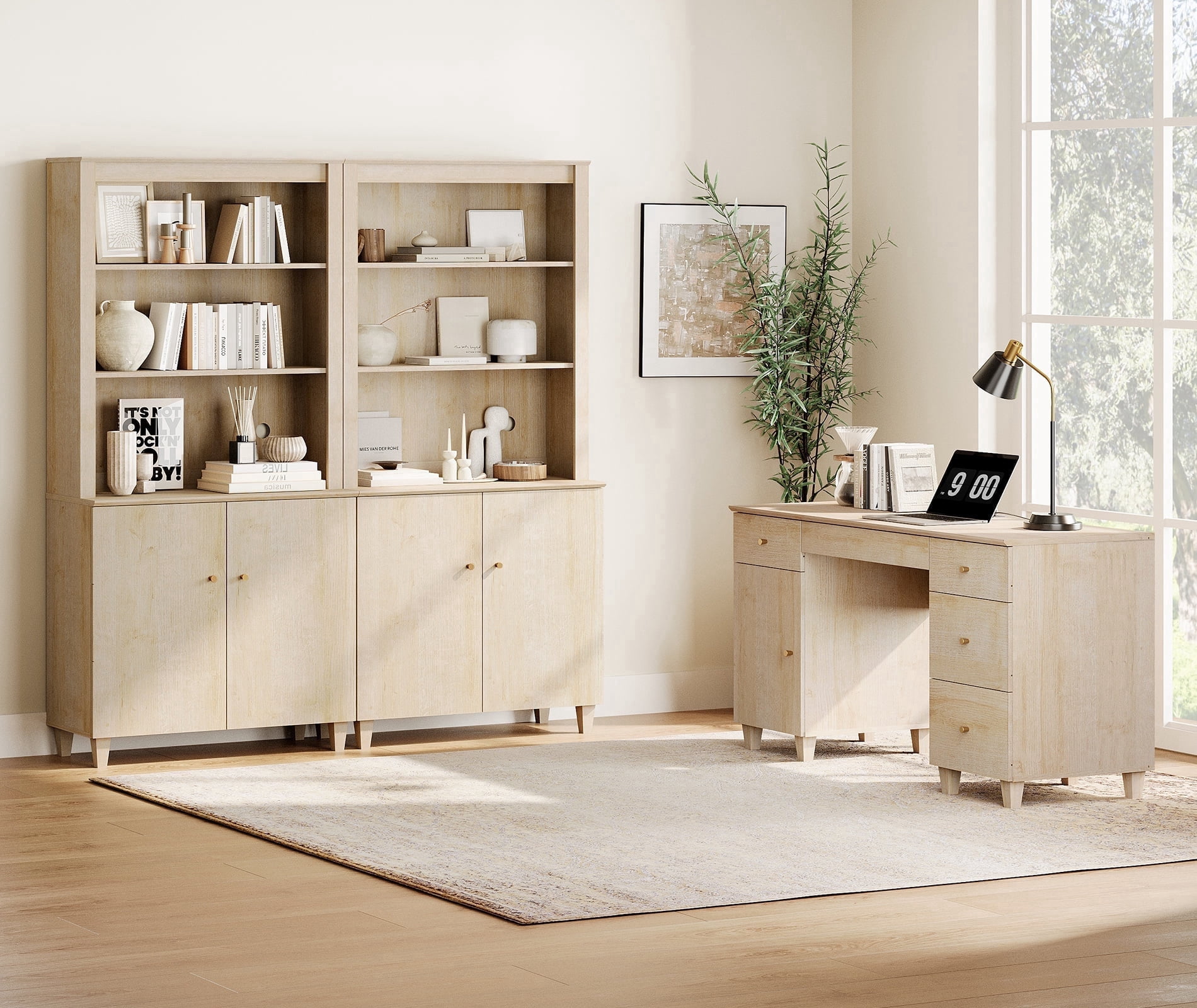 WAMPAT Home Office Furniture Set, 58" Executive Desk with Charging ...