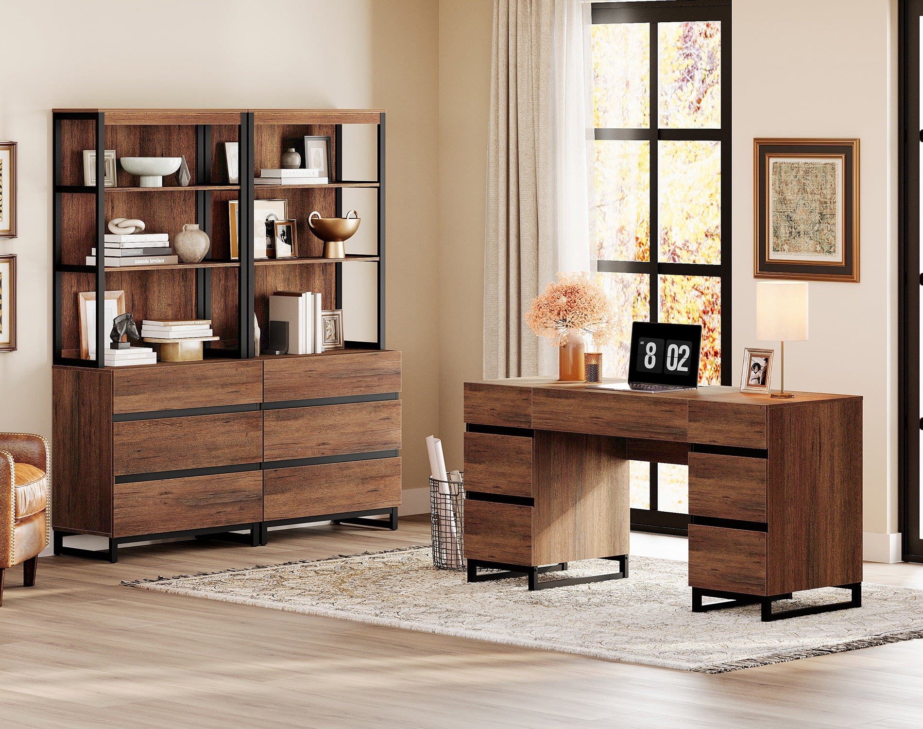WAMPAT Home Office Furniture Set: 59in Modern Executive Desk with ...