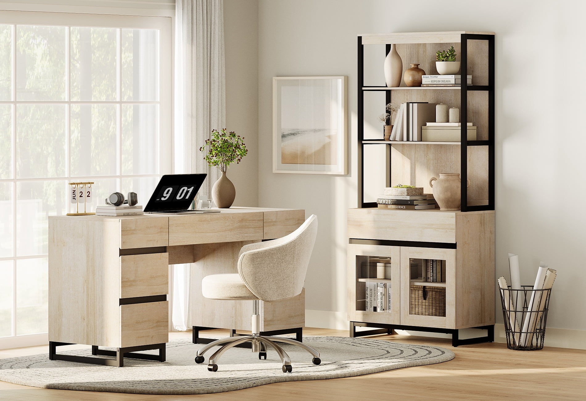 WAMPAT Home Office Furniture Set: 59in Modern Executive Desk with ...