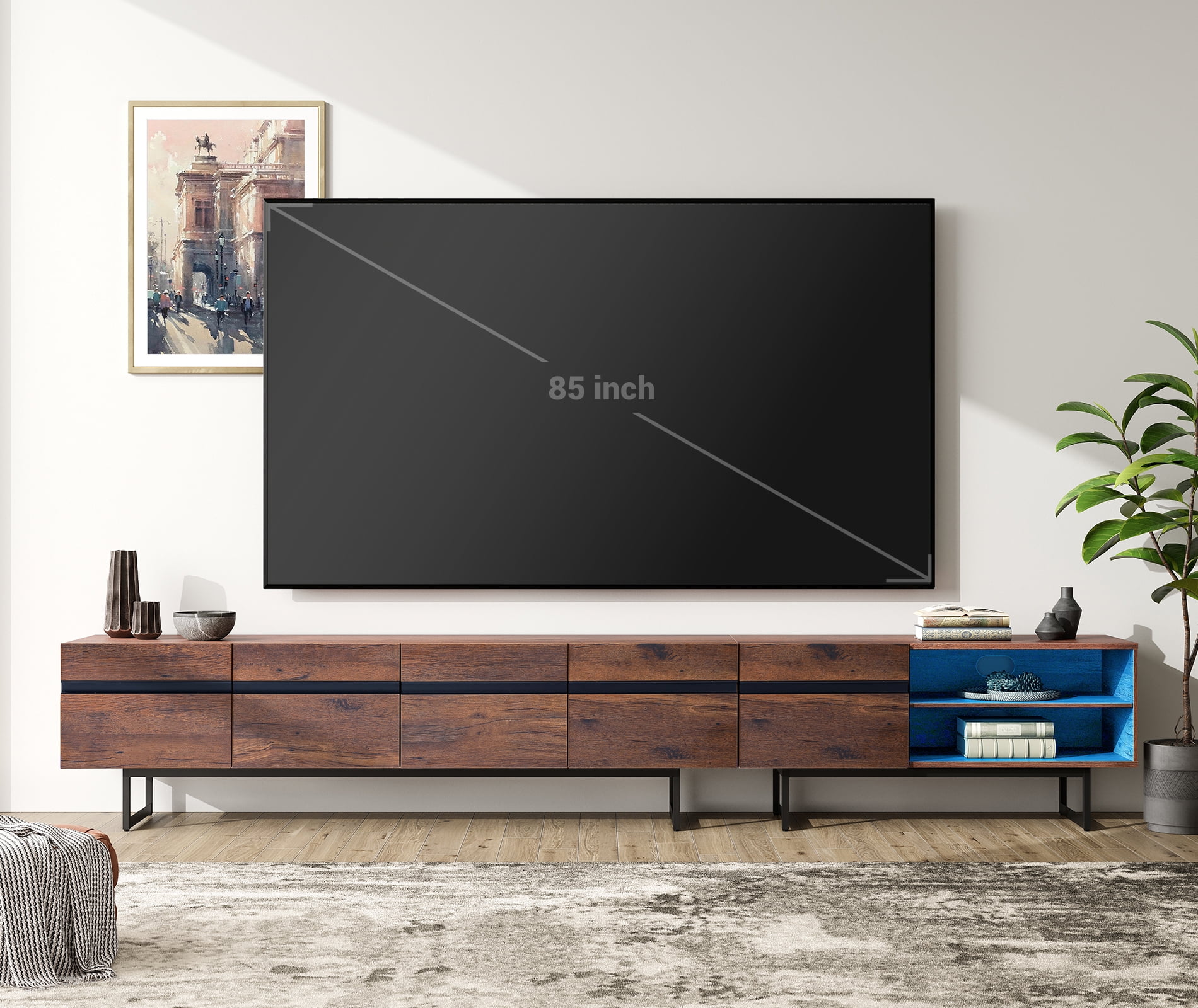 WAMPAT LED Blue Light Modern TV Stand for up to 100 inch 2 in 1 ...