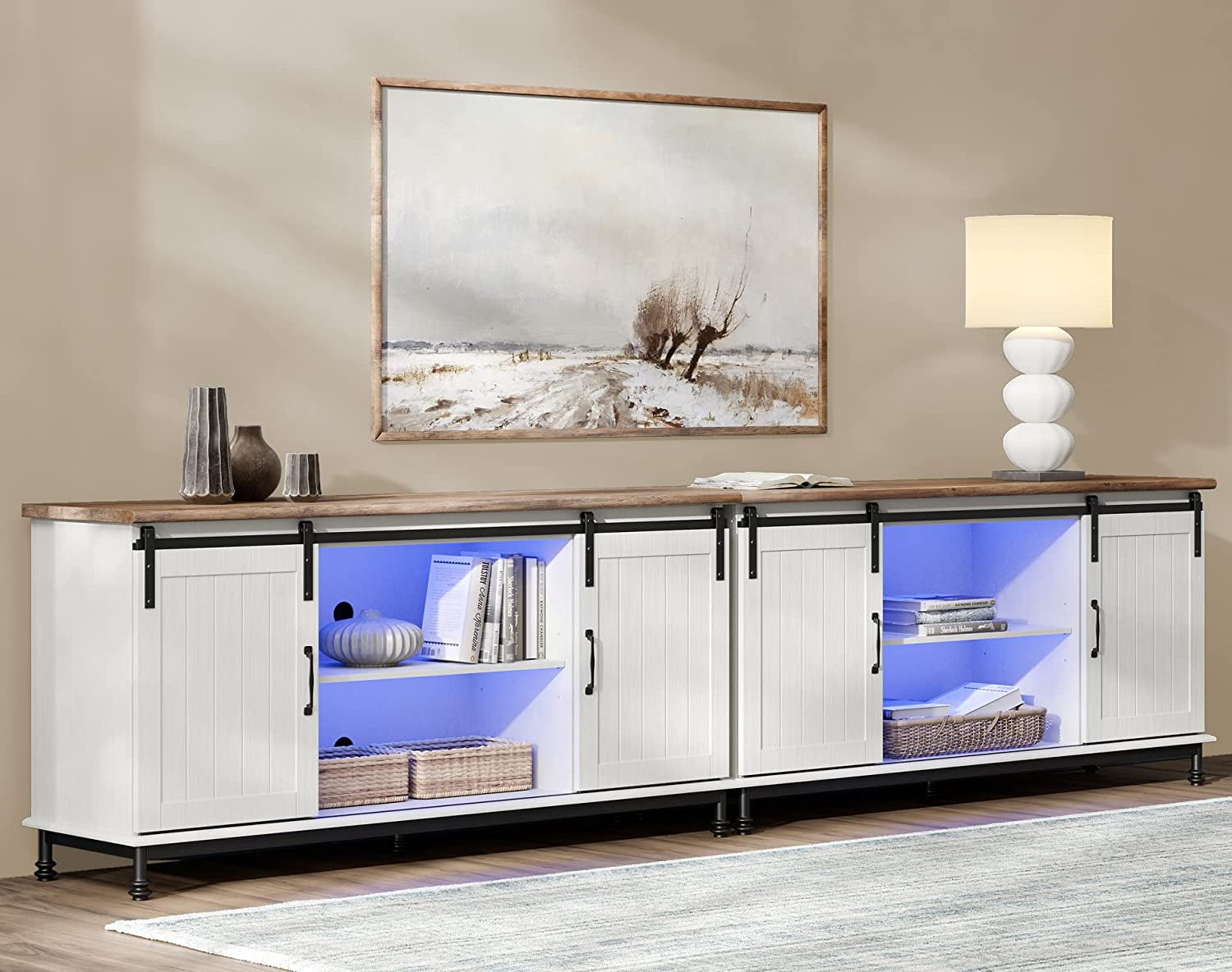 WAMPAT LED TV Stand for TVs up to 85 Inch, White Entertainment Center ...