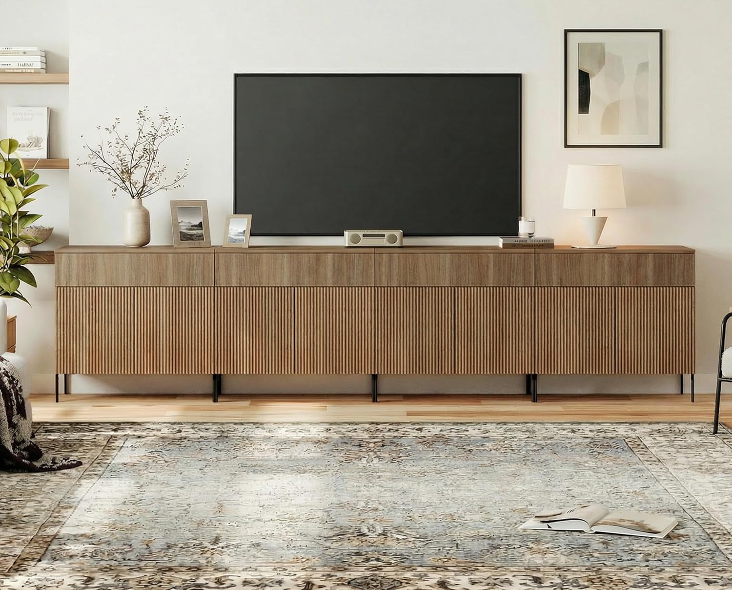 WAMPAT Large Fluted TV Stand TVs up to 120 inch, 126" W Modern TV ...
