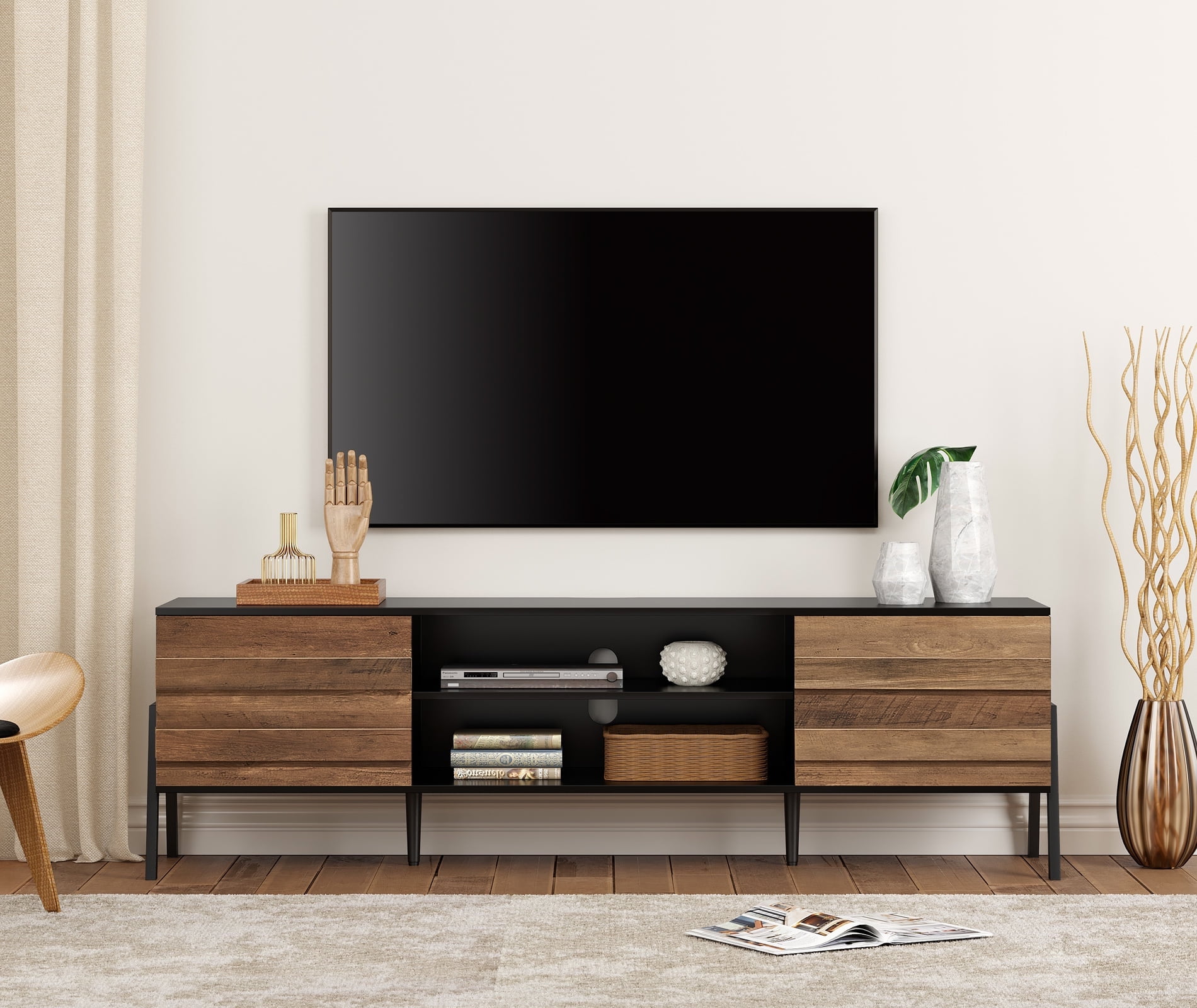 WAMPAT Mid-Century Modern TV Stand for 65/75 Inch TV, Wood ...