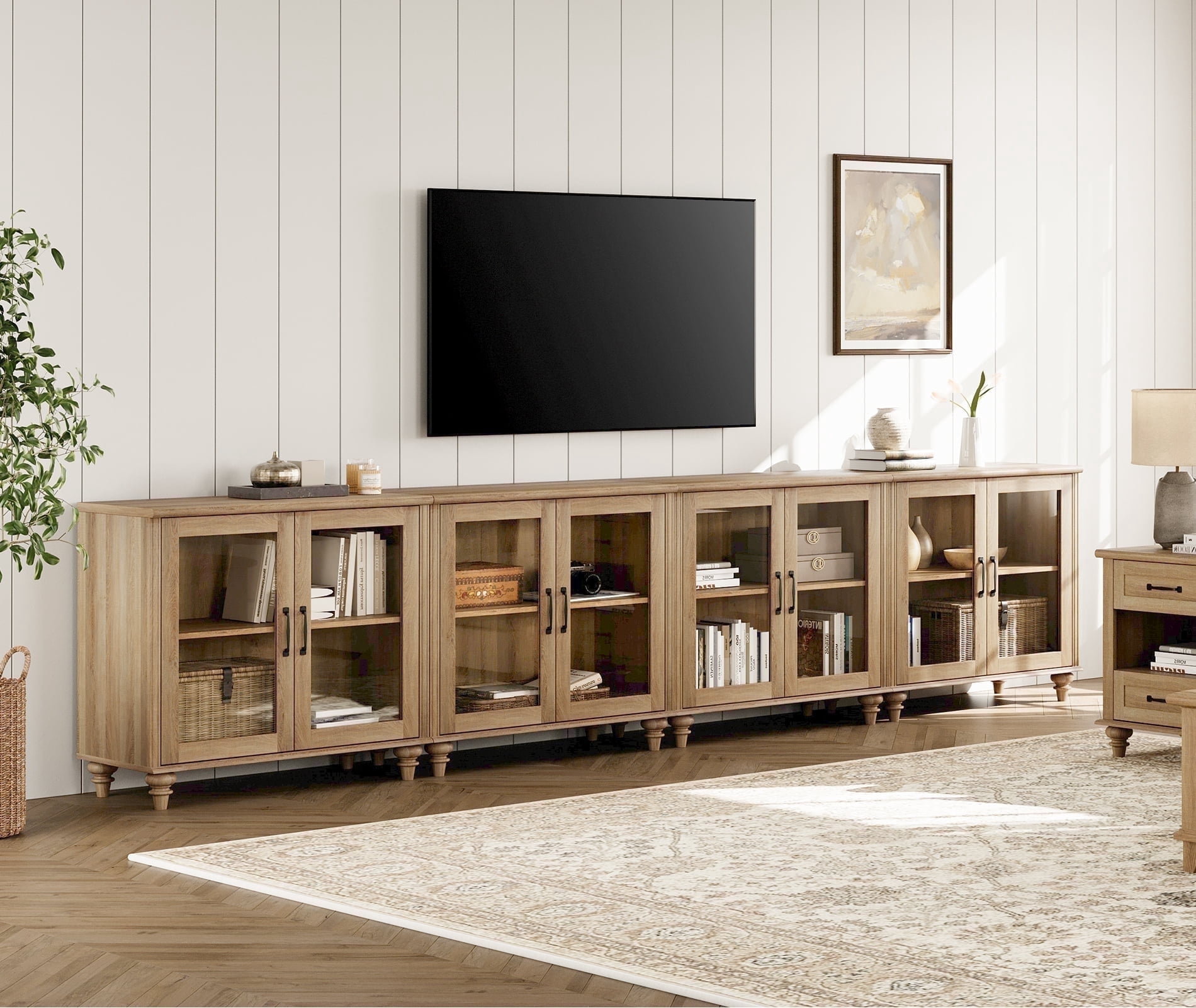 TV Stand for 100 Inch TVs, Ample Storage Cabinet with 8 Glass Doors ...