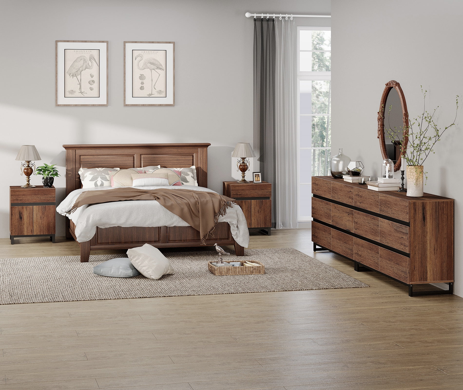 WAMPAT Modern 4-Piece Bedroom Furniture Set, 94.5 Inch Dresser with 12 ...