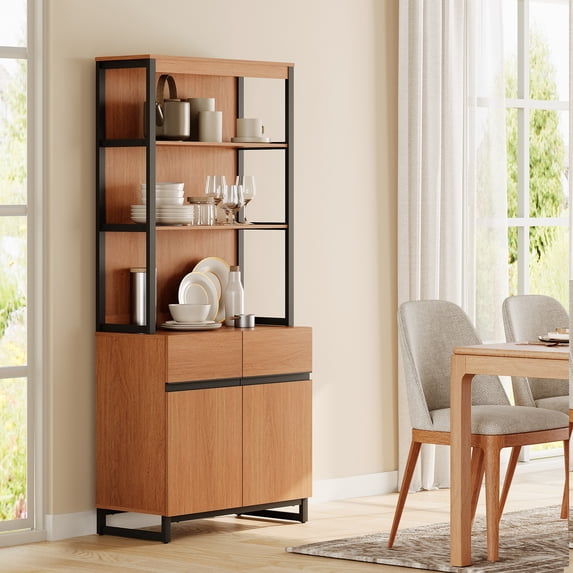 WAMPAT Modern 72" Tall Bookcase with Metal Base and Adjustable Shelves ...