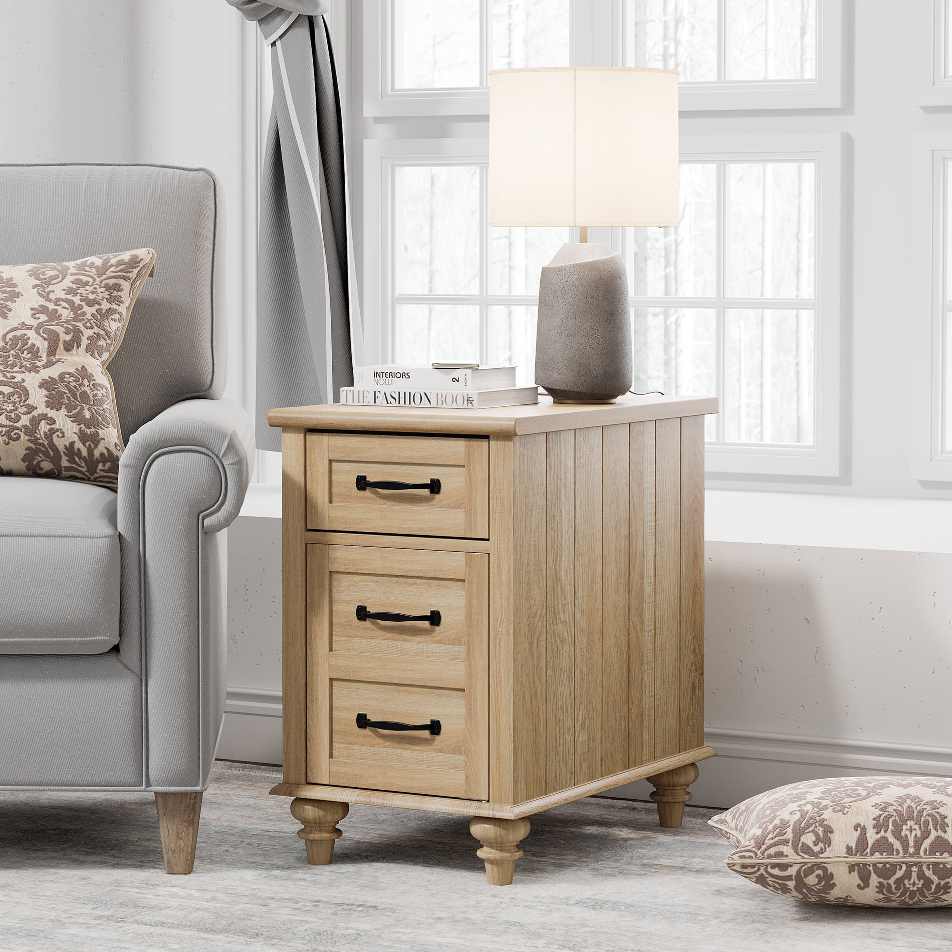 WAMPAT Modern End Table with Charging Station, Sofa Side Table with ...