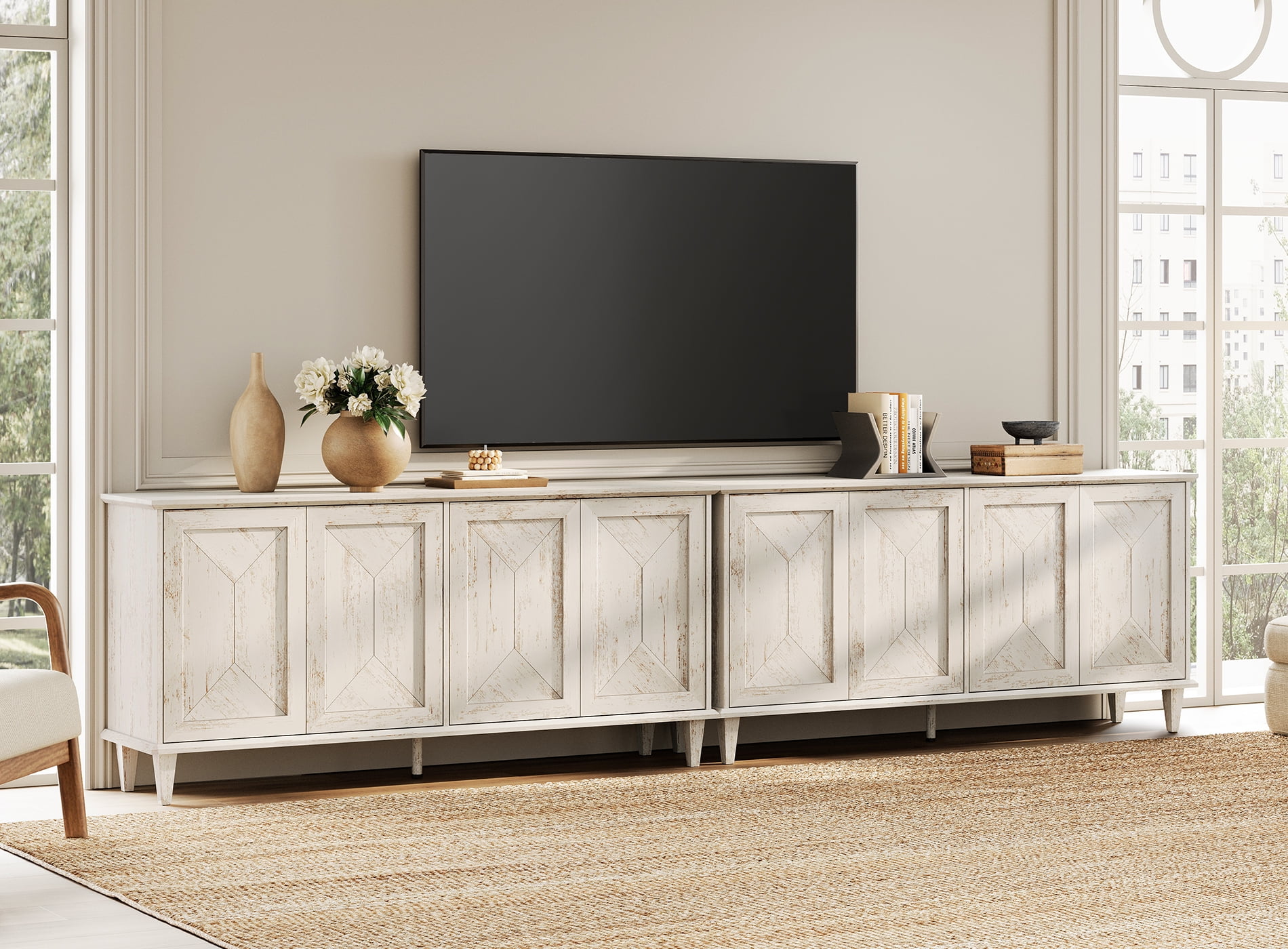 WAMPAT Modern Farmhouse Media Console for 85-130+ inch TVs,130-inch ...