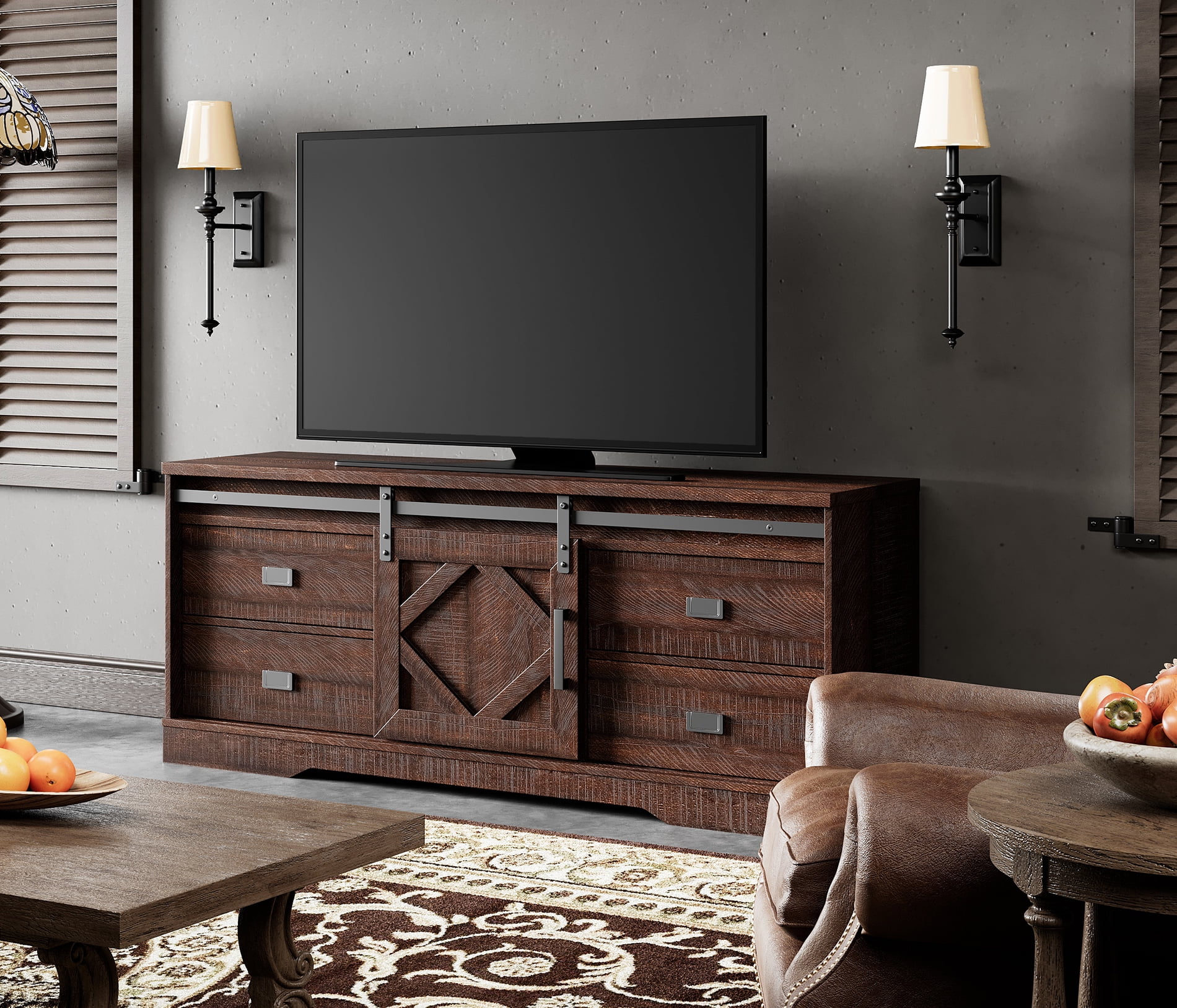 WAMPAT Modern Farmhouse TV Stand for up to 65" TVs Wood Entertainment ...