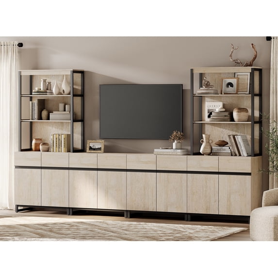 WAMPAT Modern TV Stand with 3 Tiers Bookshelf, Farmhouse Entertainment ...