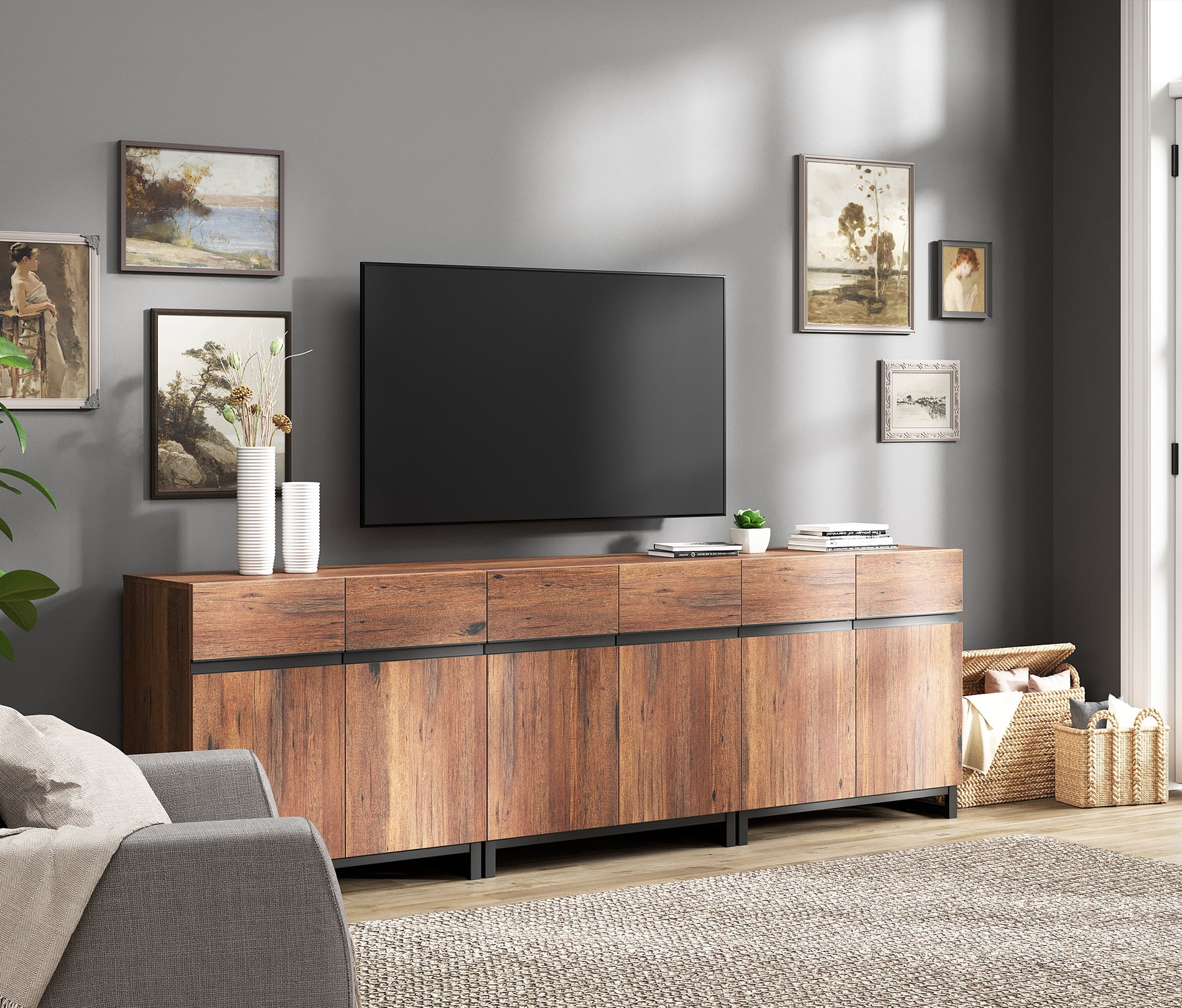 WAMPAT Modern TV Stand for TVs up to 100 inch, 3 in 1 Entertainment ...